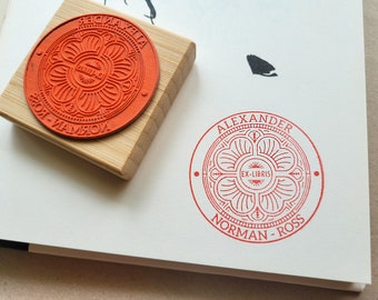 Custom Ex Libris Book Stamp, Sunflower Personal Stamp, Personalized ...
