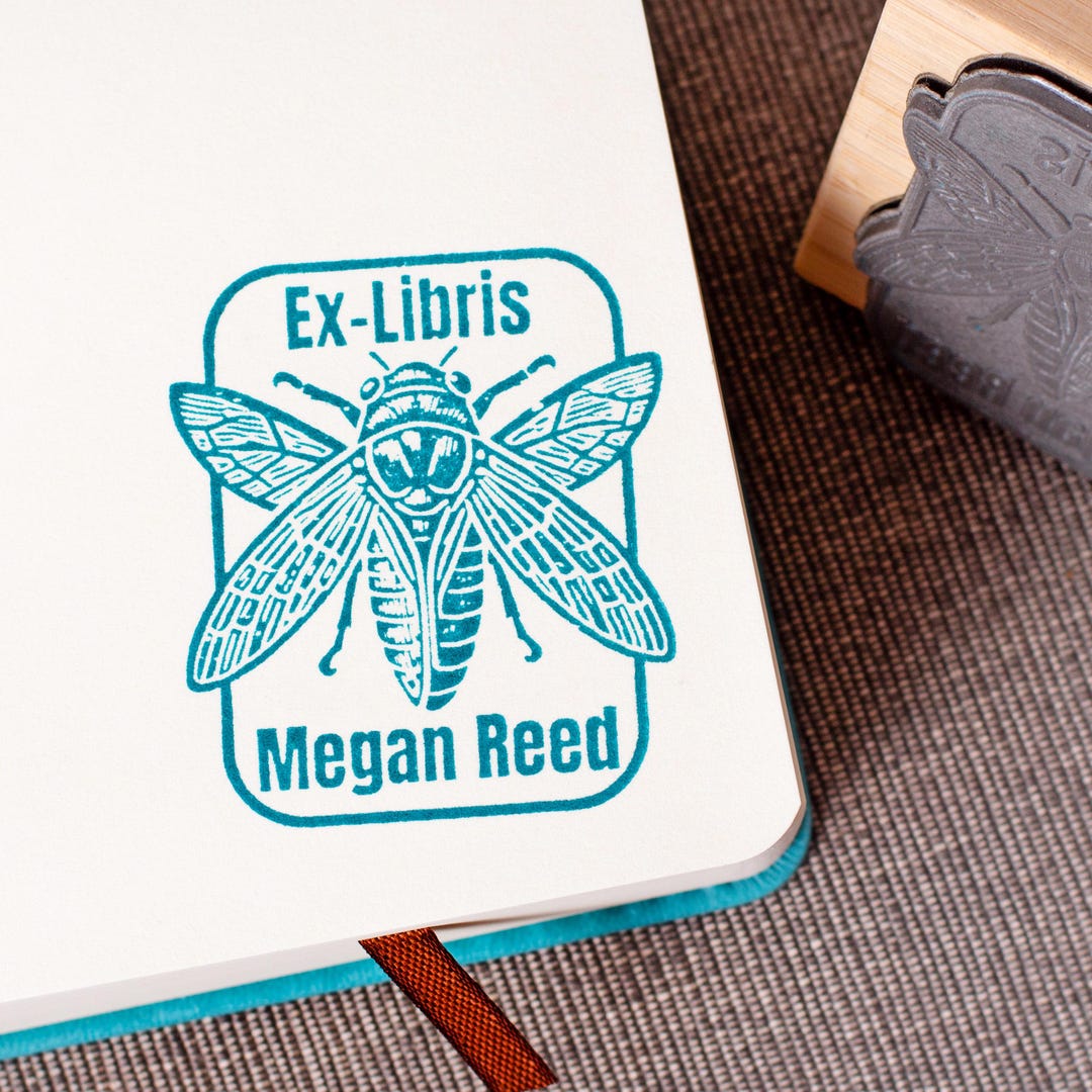 Custom Ex Libris Cicada Book Stamp • Dark Academia Books • Personalized ...