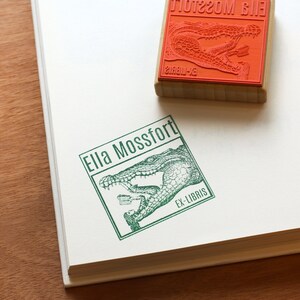 Custom Ex-libris Stamp - Alligator and Woman Reading Book Illustration ...