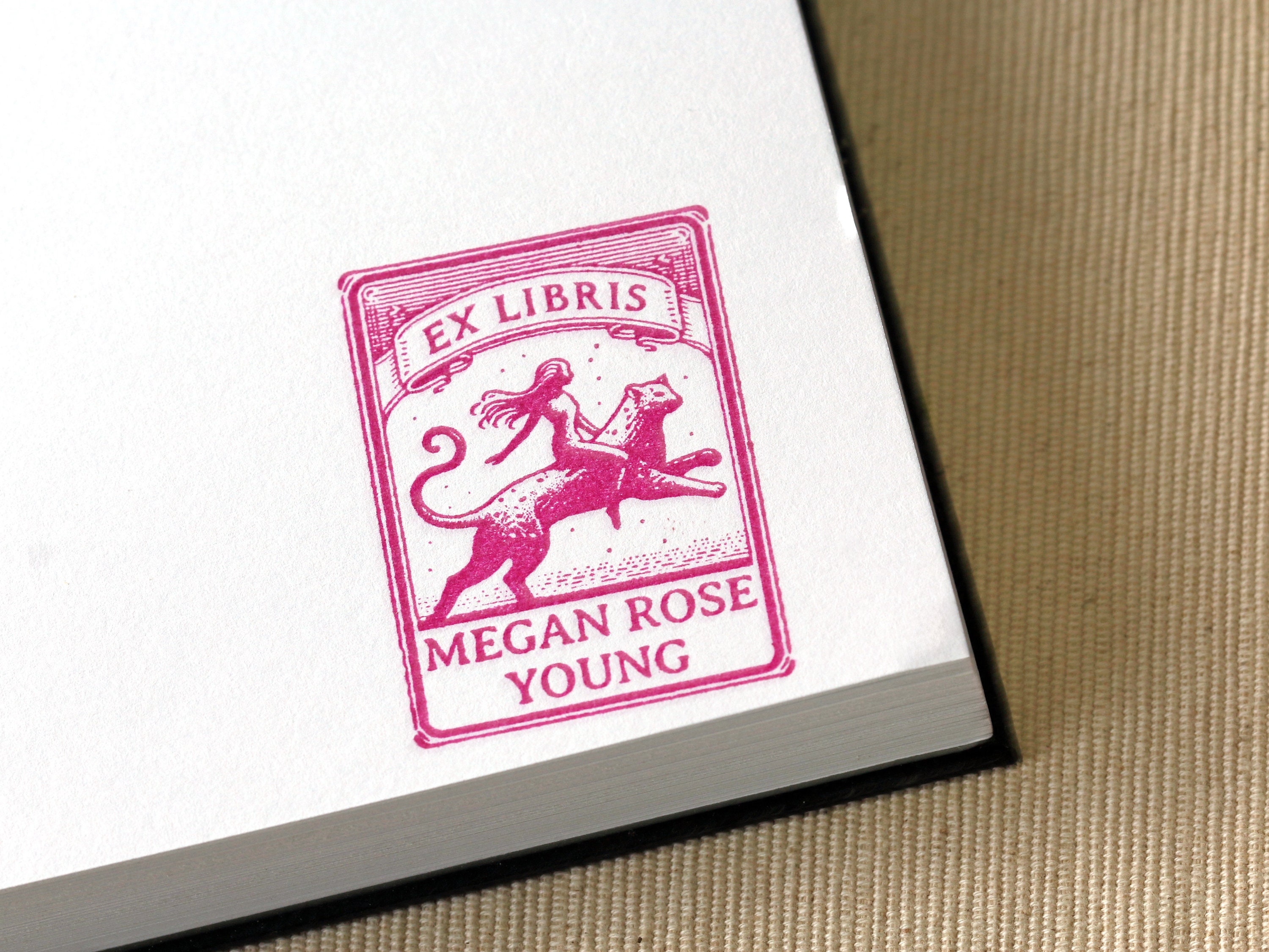 Custom Ex Libris Woman on Cheetah Book Stamp, Book Lover Birthday Gift ...
