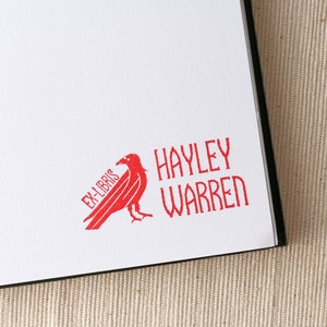 EX LIBRIS Gothic Crow Book Stamp - Custom Raven Bird Library Stamp ...