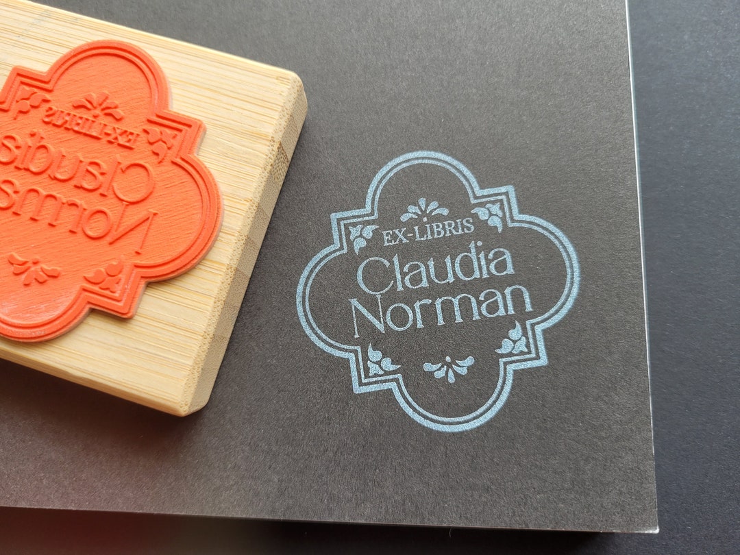 Custom Ex Libris Book Stamp, Four Leaf Pattern, Personalized Library ...
