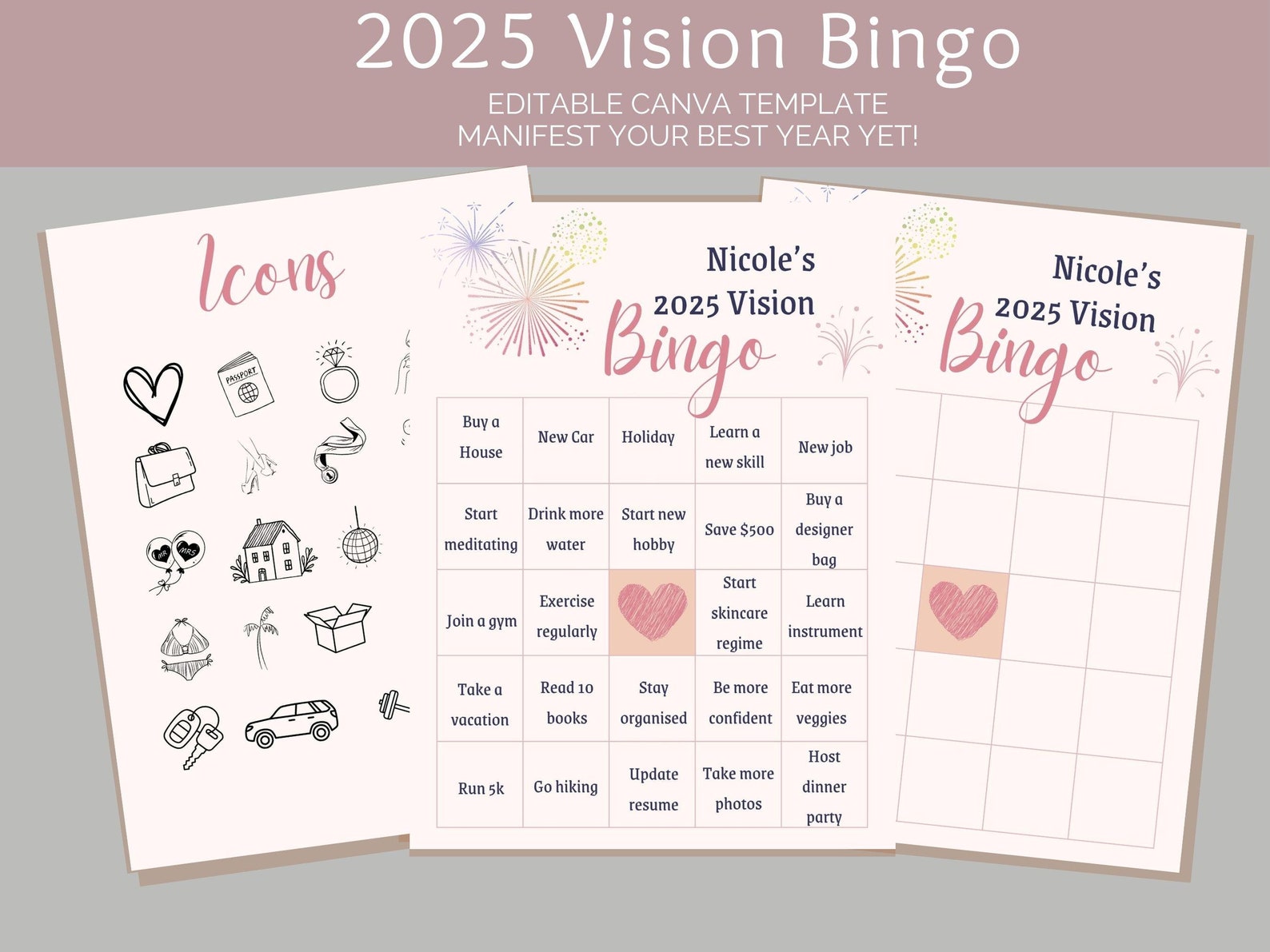 2025 Vision Bingo Card Canva Template: Goal Planner (digital Download ...