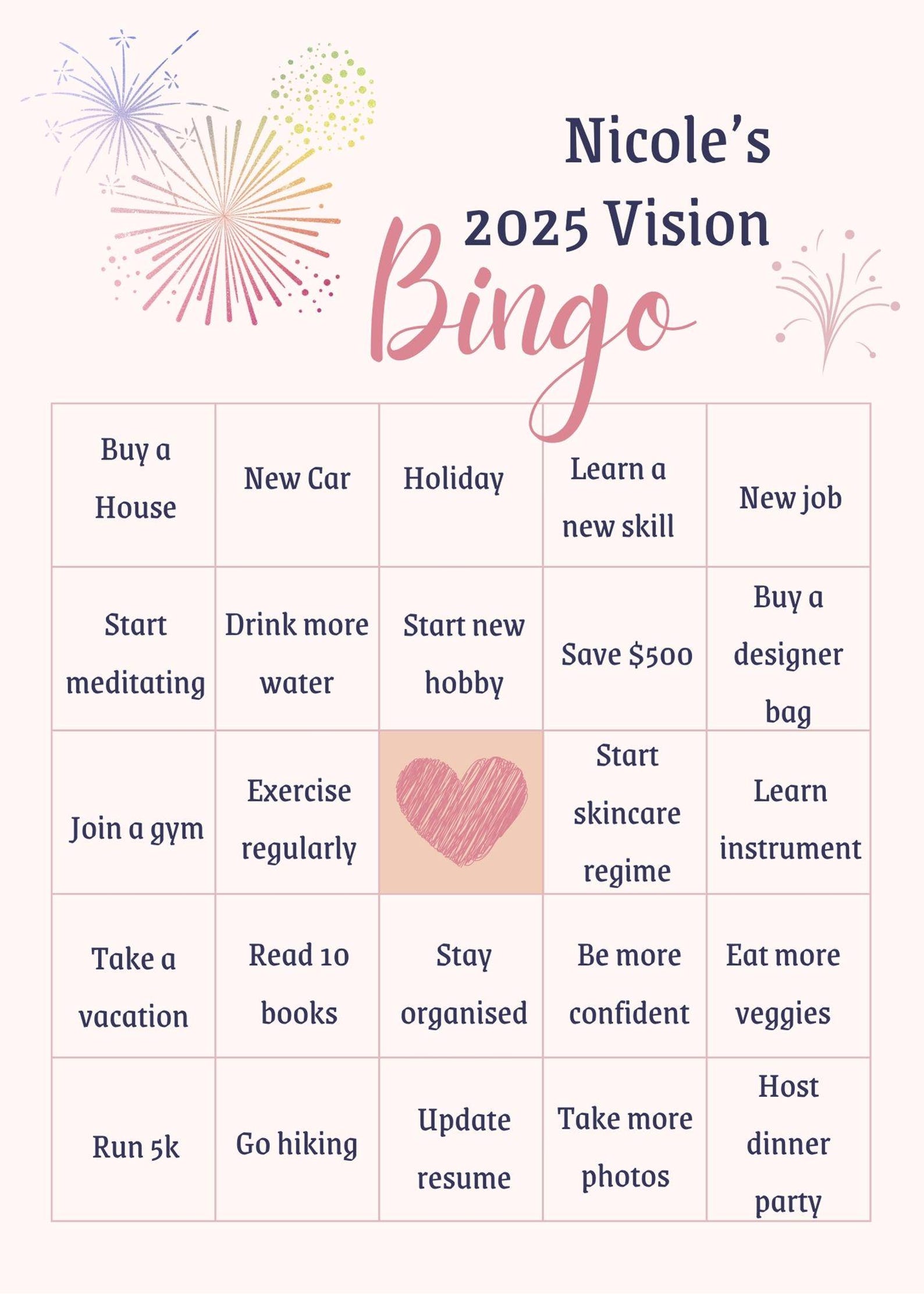 2025 Vision Bingo Card Canva Template: Goal Planner (digital Download ...