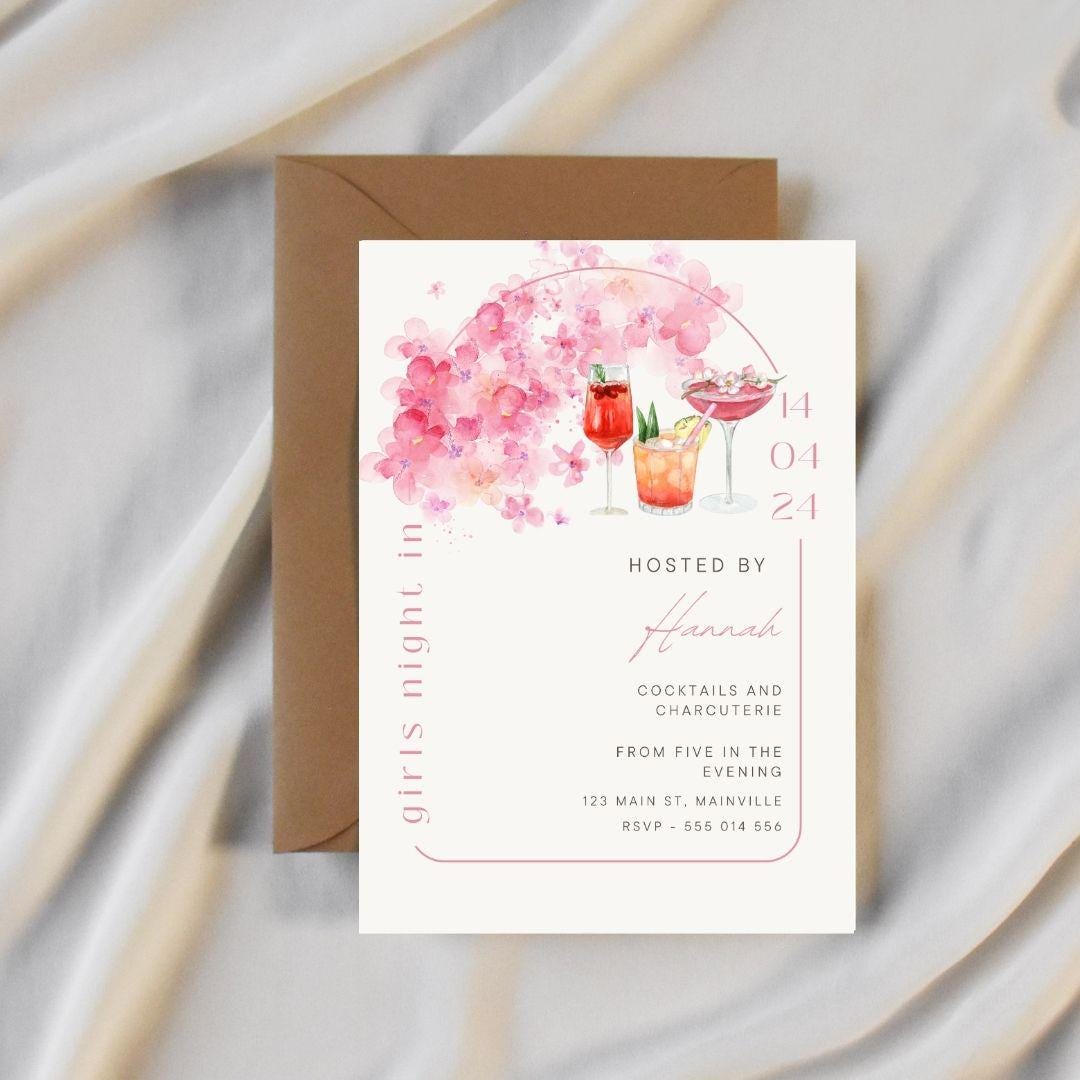 Classy Girls Night in Invitation | Canva Template | Cocktails and ...