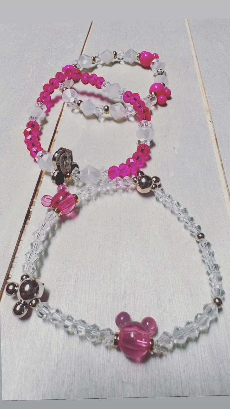 Mickey Mouse Inspired Bracelet, HOT Pink Mickey Bracelet, Gold With HOT ...