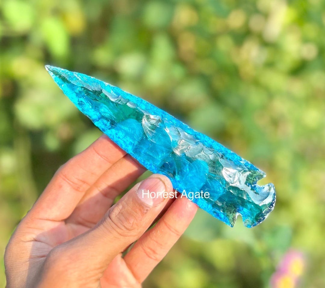 6 Inch 1 Pcs Rare Blue Aqua Obsidian Stone Arrowhead - Glass Gemstone ...