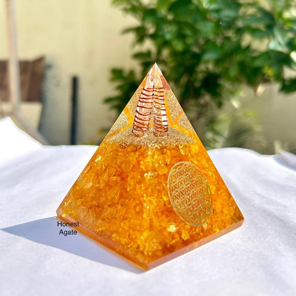 Citrine Orgonite Pyramid: Lubian Shape, Manifestation Crystal [75 MM ...