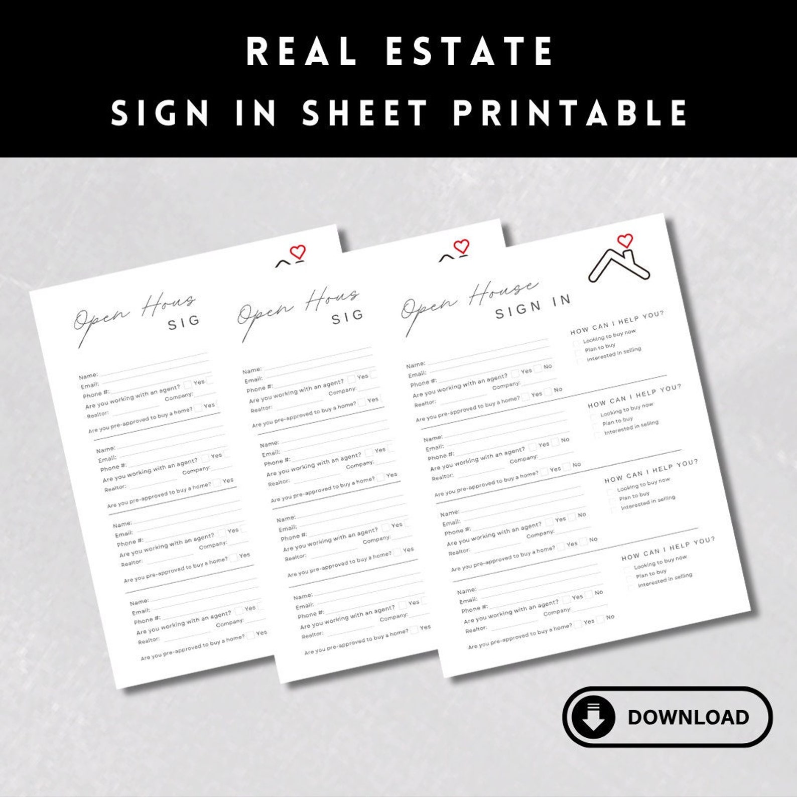 Open House Sign in Sheet Printable, Realtor Open House Sheet, Marketing ...