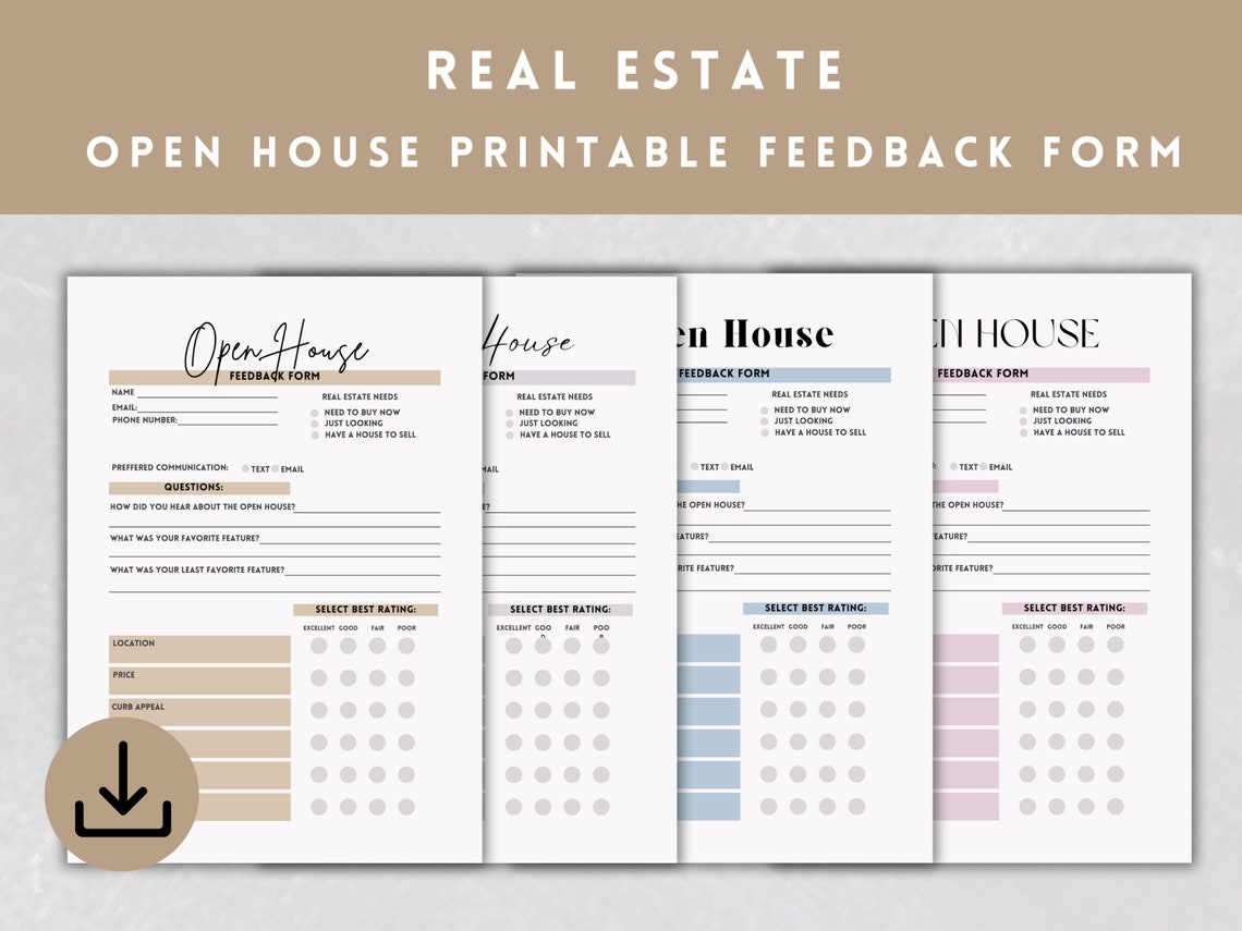 Realtor Open House Feedback Form, Real Estate Open House Sheet ,realtor ...