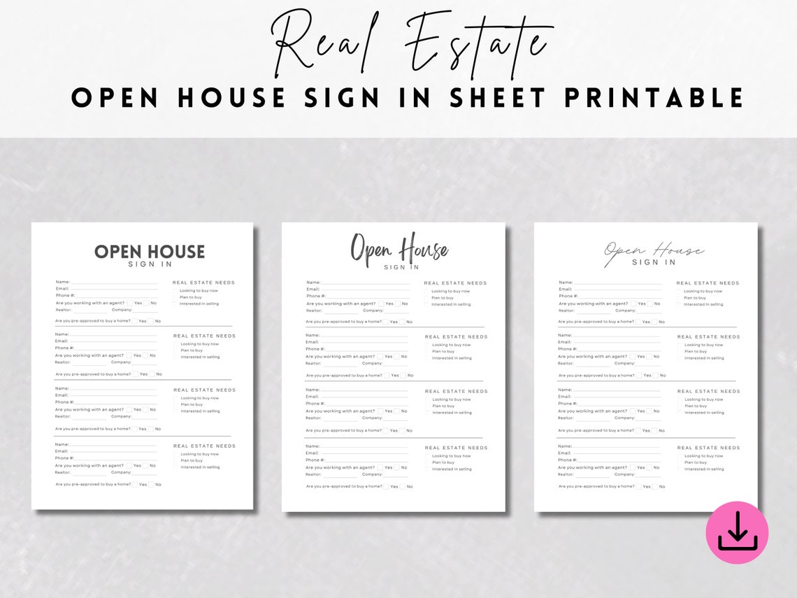 Open House Sign in Sheet Editable Printable, Realtor Open House Sheet ...