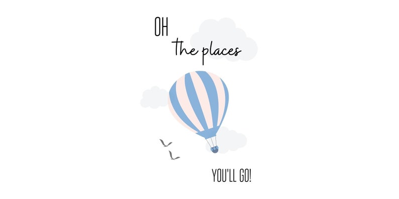 Oh the Places You'll Go Hot Air Balloon Digital Nursery - Etsy