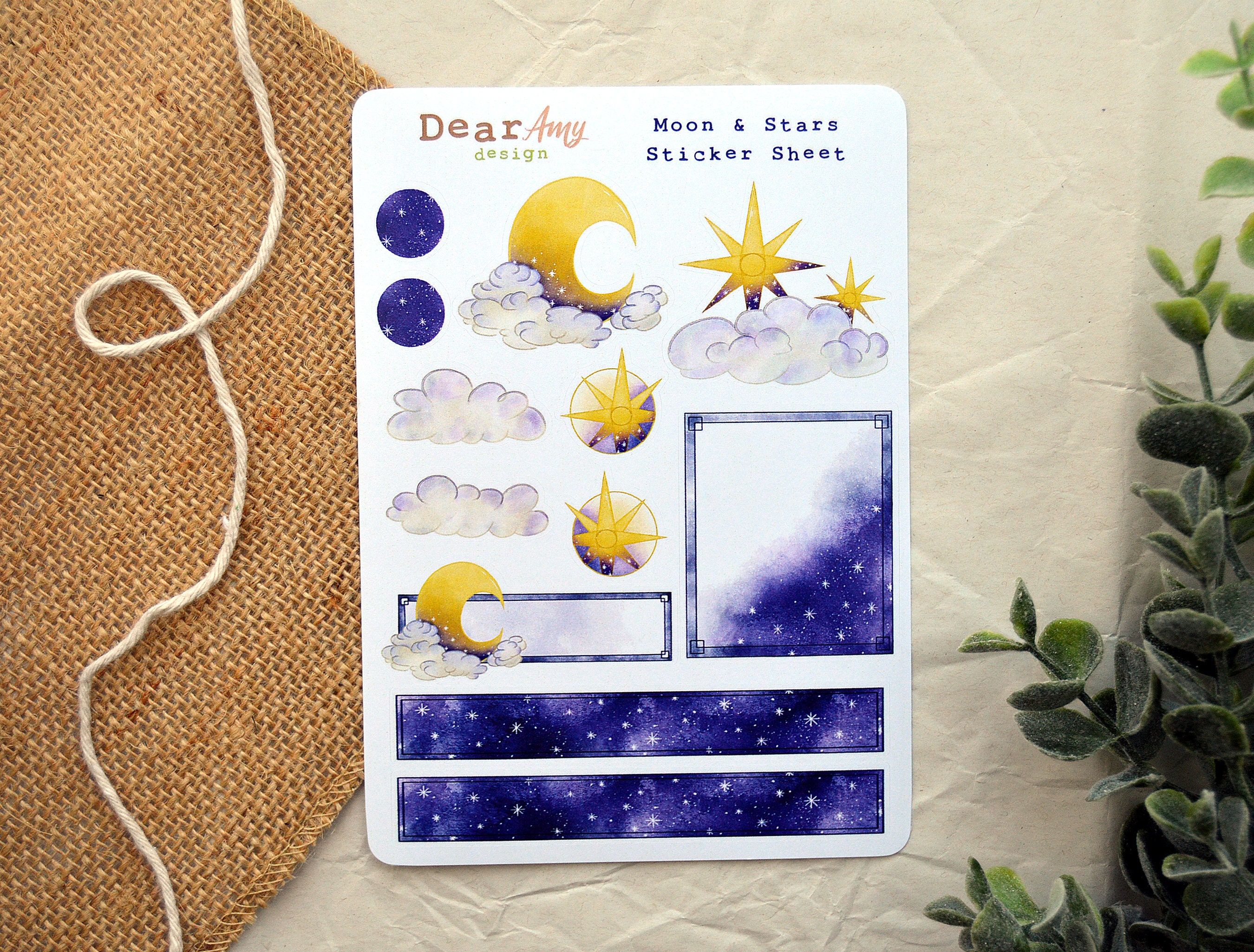 Moon & Stars Mini A6 Sticker Sheet Bujo Stickers Journaling Stickers ...