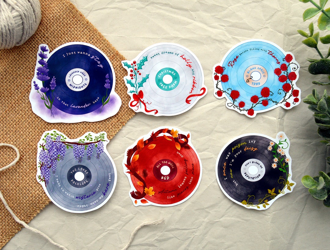 TS Vol.1 Music Vinyl Records Glossy Vinyl Waterproof Stickers Floral ...