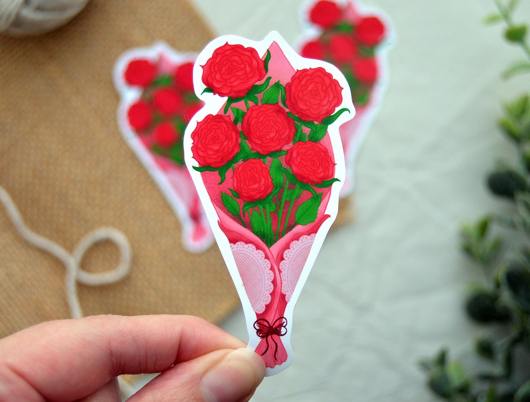 Red Rose Bouquet Single Glossy Waterproof Vinyl Die Cut - Etsy