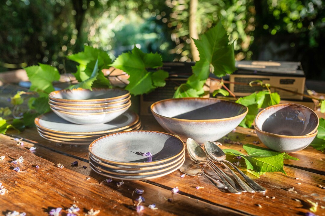 Handmade Stoneware Dinnerware Set From Portugal - 20-piece Set for 4 ...