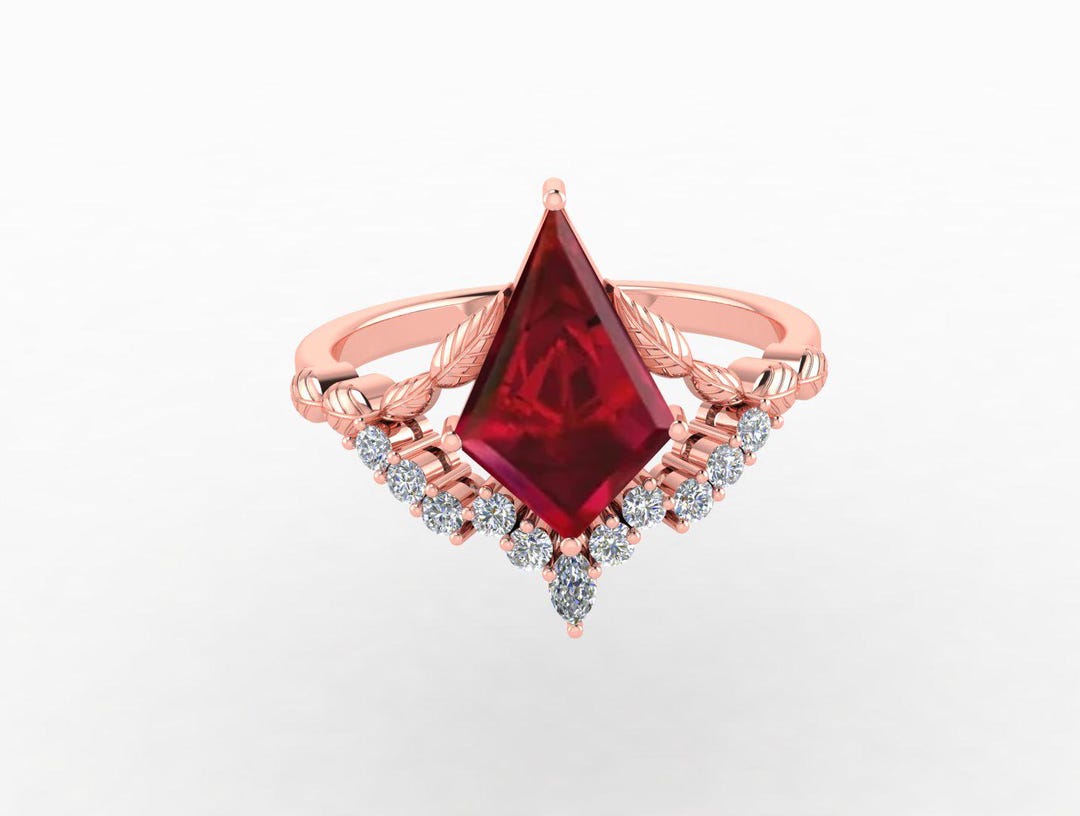 Unique Kite Cut Ruby Engagement Ring Art Deco Ruby Ring Antique Style ...