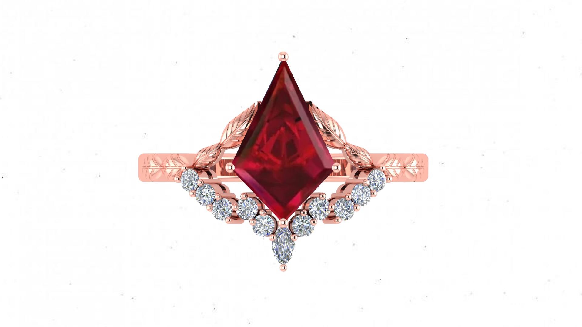 Unique Kite Cut Ruby Engagement Ring Art Deco Ruby Ring Antique Style ...