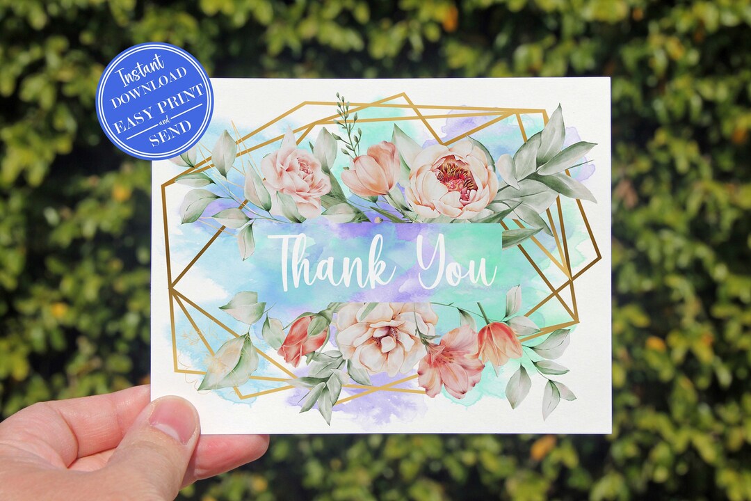 Printable Thank You Card, Digital Thank You Card, Instant Download Card ...