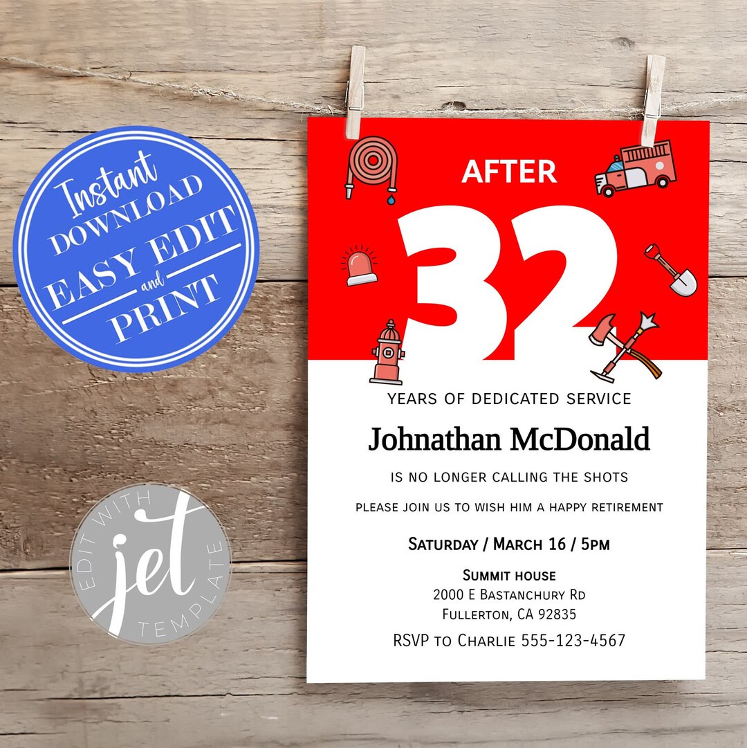 Firefighter Retirement Party Invitation 5x7 | Modern Retirement Invite ...
