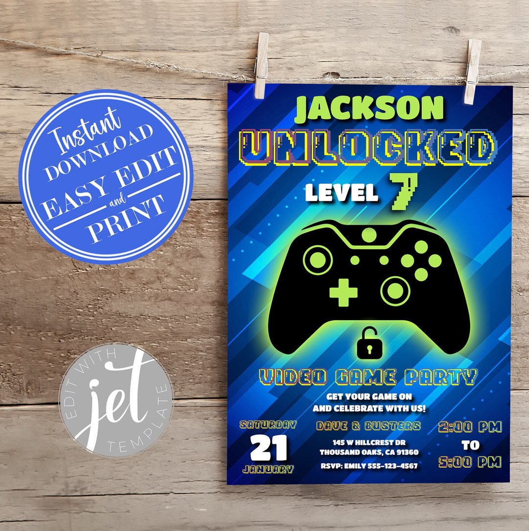 Video Game Birthday Invitation 5x7 | Gamer Birthday Party | Video Game ...