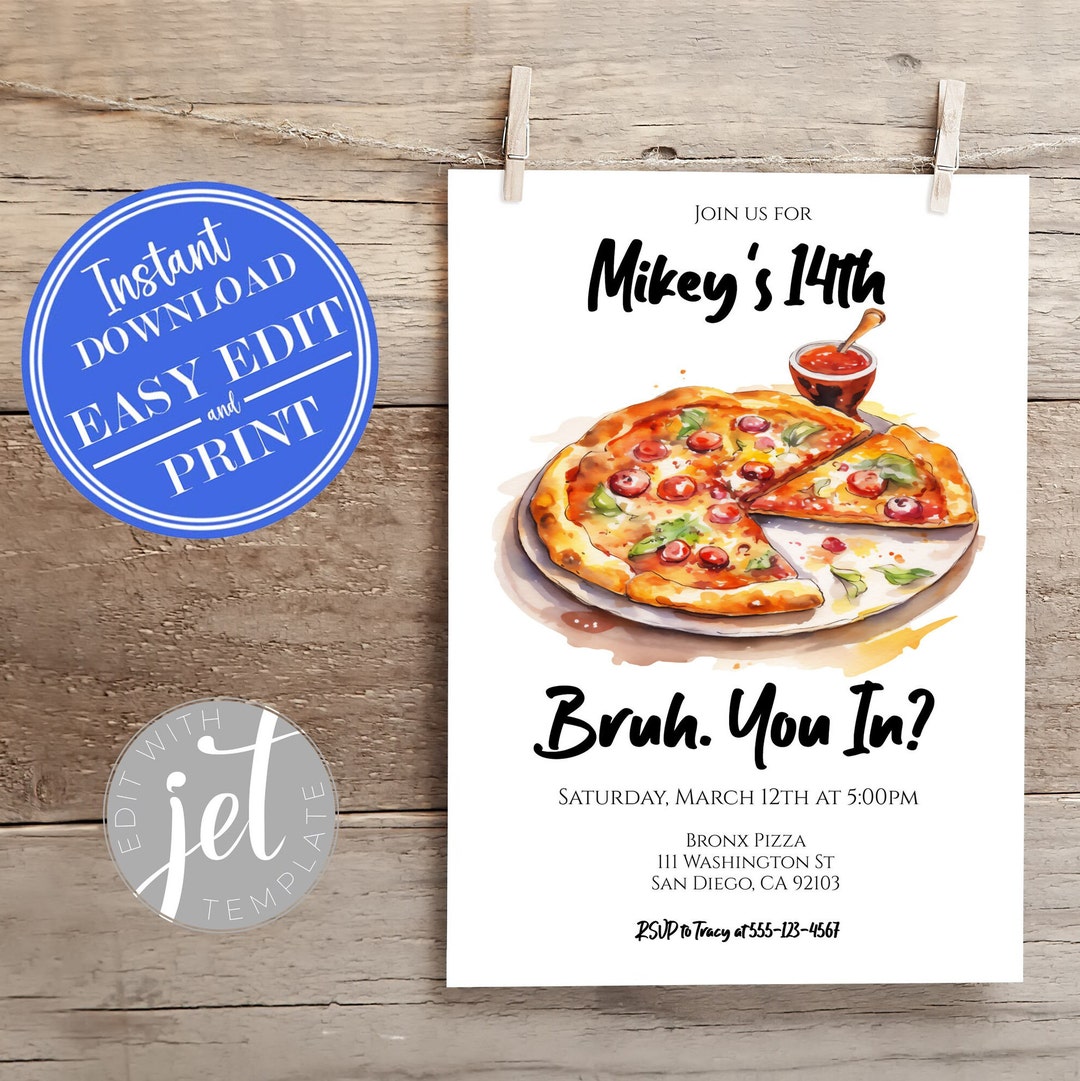 Pizza Birthday Party Invitation 5x7 Pizza Party Invite Any Age Italian ...