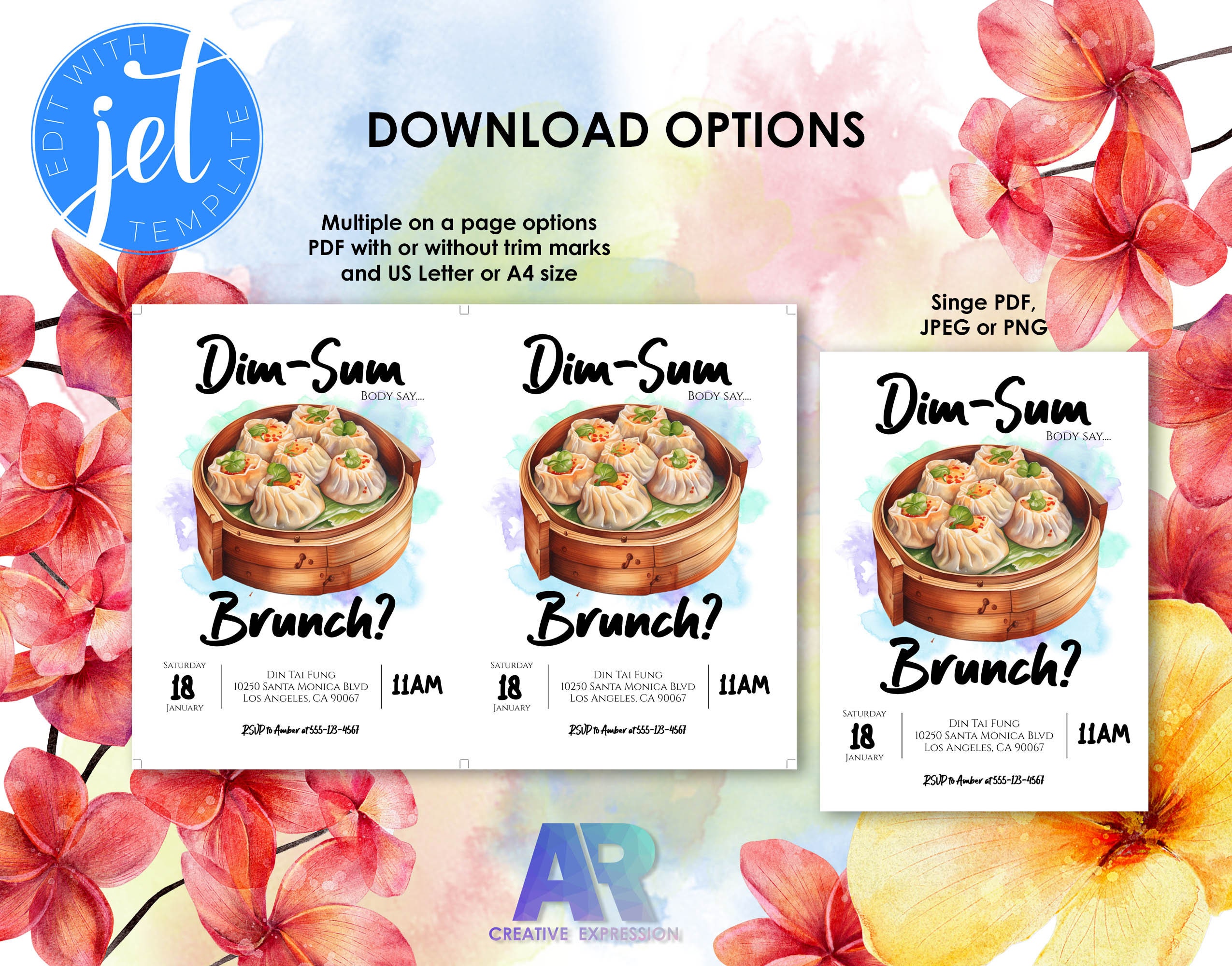 Dim Sum Invitation 5x7 | Celebration Party Invite | Brunch Party Invite ...