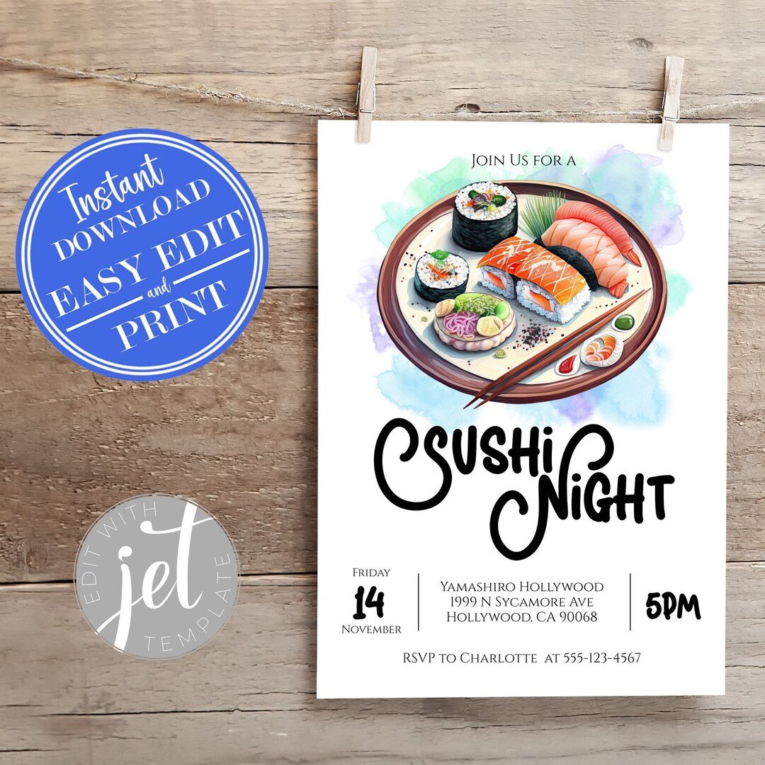 Sushi Night Invitation 5x7 | Celebration Party Invite | Dinner Party ...
