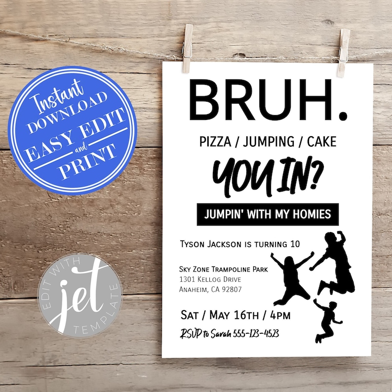 Jump Birthday Invitation 5x7 | Trampoline Birthday Party | Bounce House ...