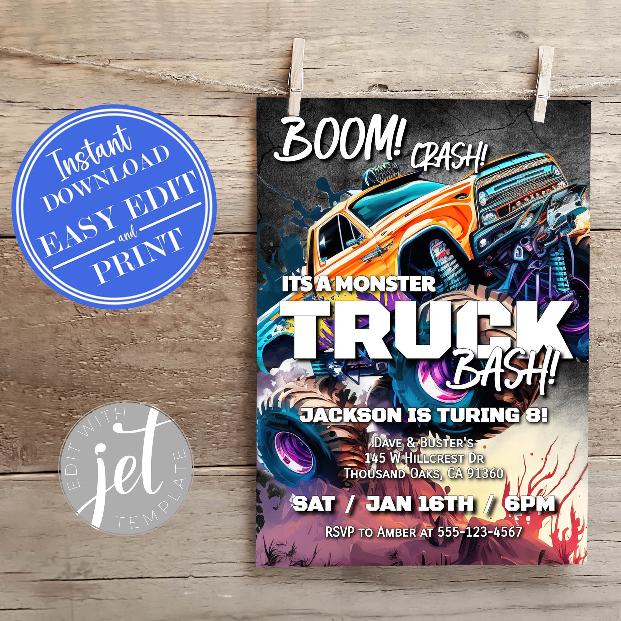 Monster Truck Invitation 5x7 Monster Truck Birthday Monster Truck Party ...