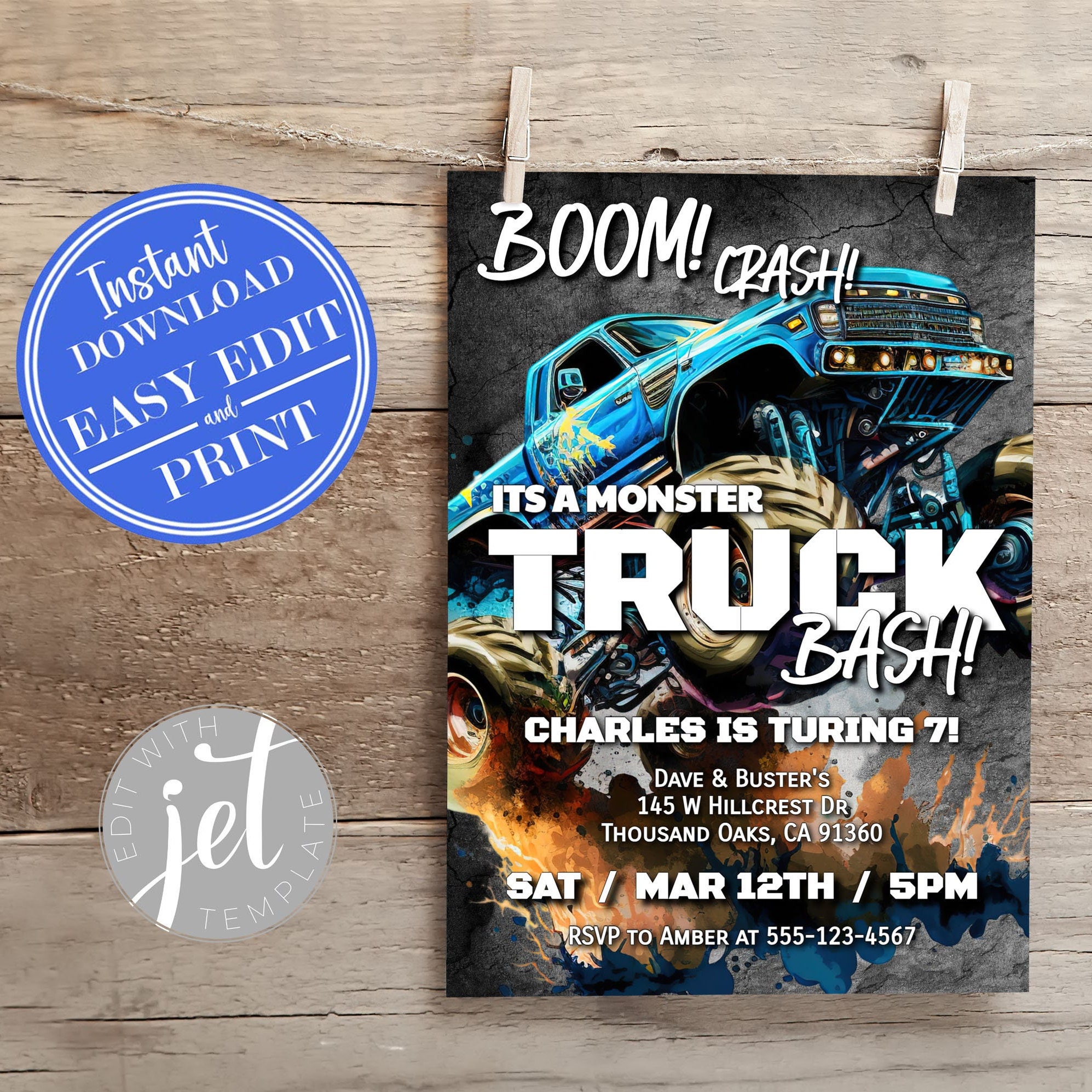 Monster Truck Invitation 5x7 | Monster Truck Birthday | Monster Truck ...