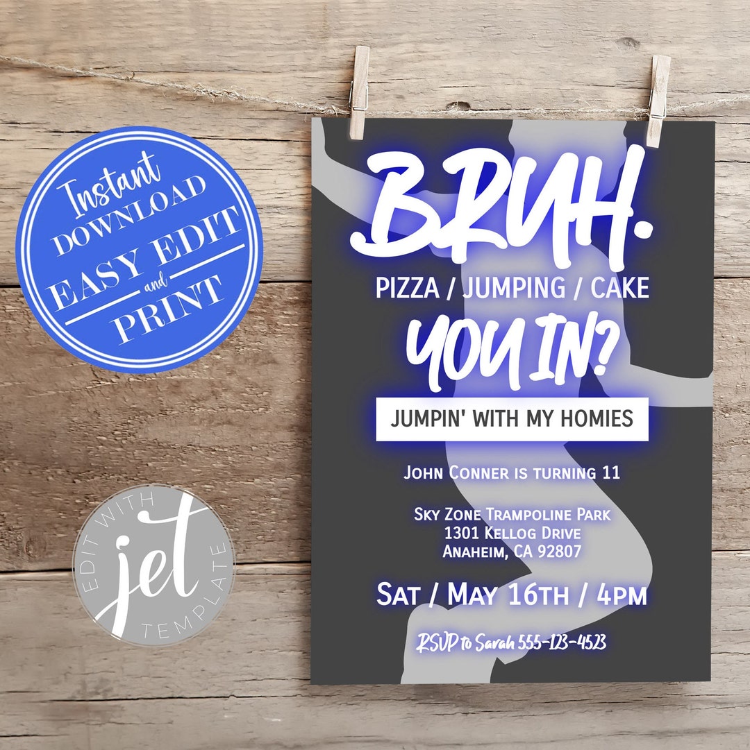 Jump Birthday Invitation 5x7 | Trampoline Birthday Party | Bounce House ...