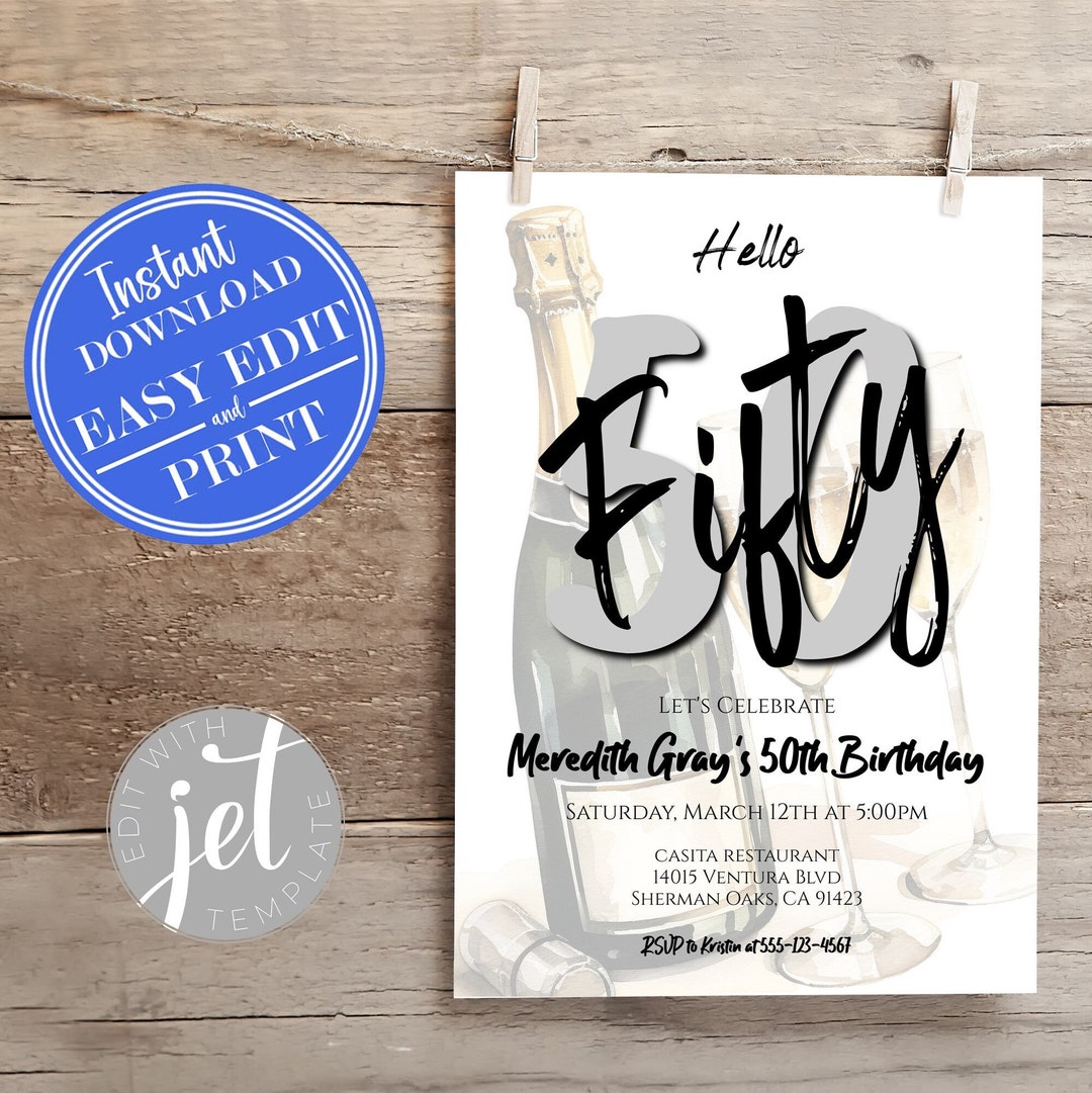 50th Birthday Invitation 5x7 | Simple Modern 50th Invite | Elegant 50th ...