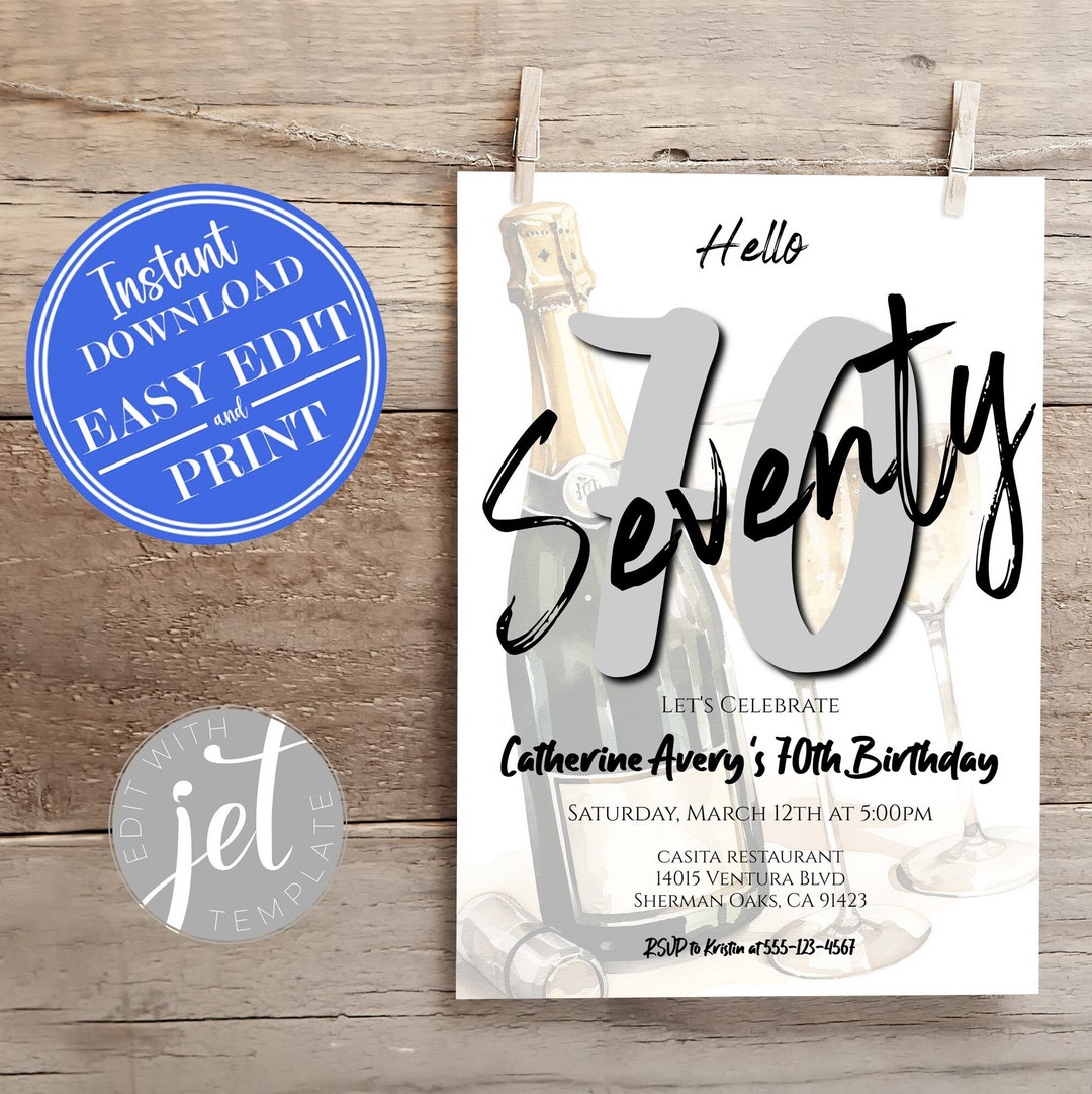 70th Birthday Invitation 5x7 | Simple Modern 70th Invite | Elegant 70th ...