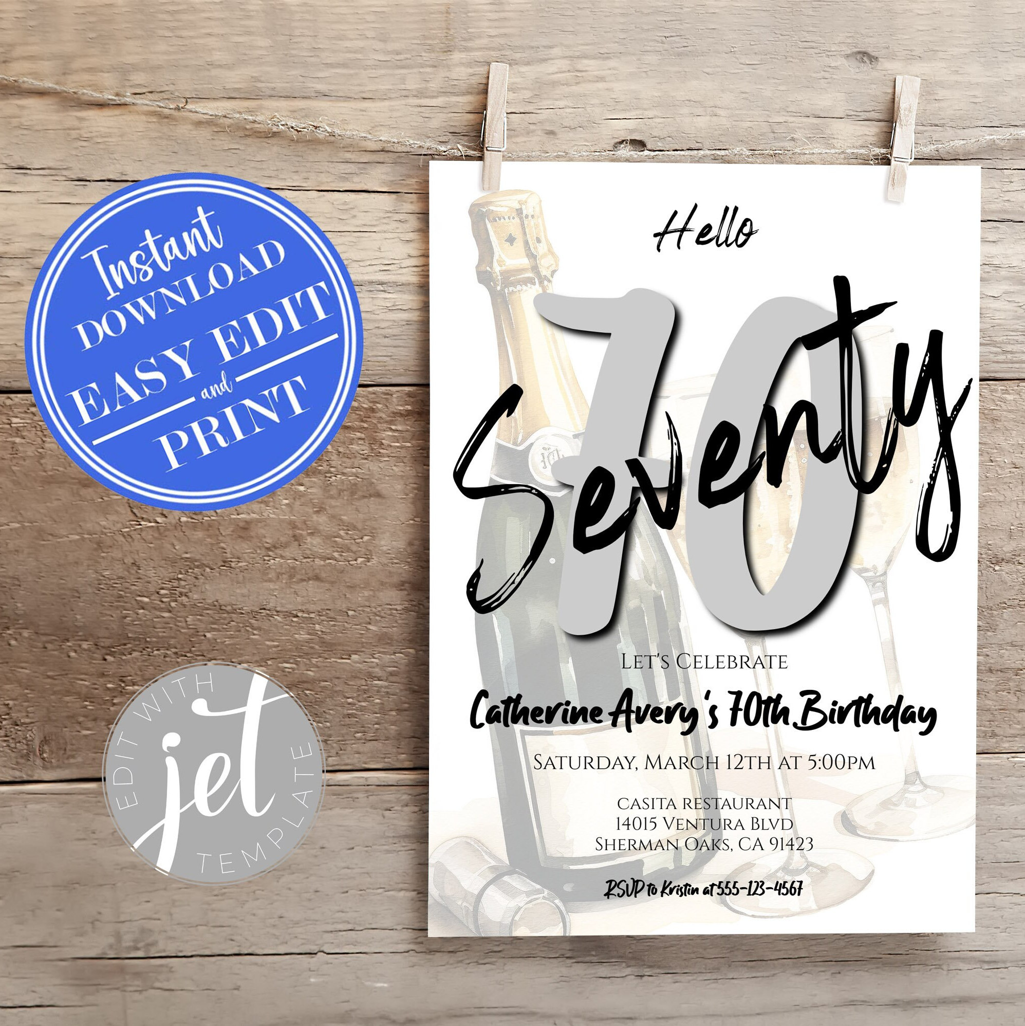 70th Birthday Invitation 5x7 | Simple Modern 70th Invite | Elegant 70th ...