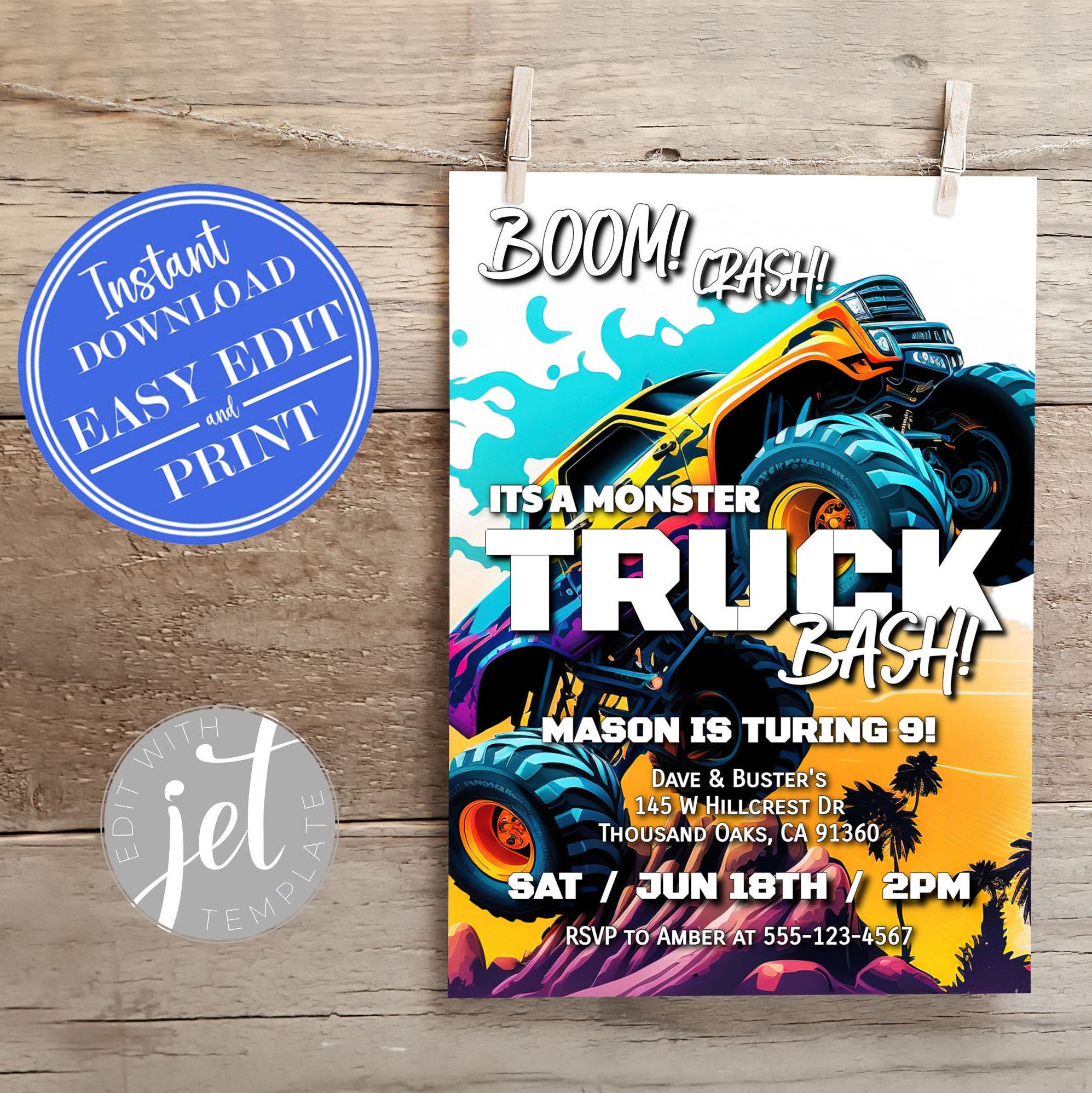 Monster Truck Invitation 5x7 | Monster Truck Birthday | Monster Truck ...
