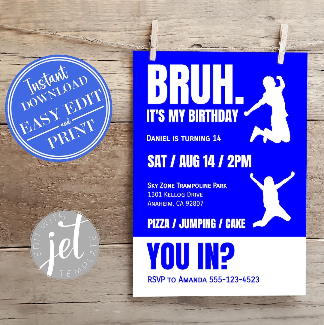 Jump Birthday Invitation 5x7 | Trampoline Birthday Party | Bounce House ...
