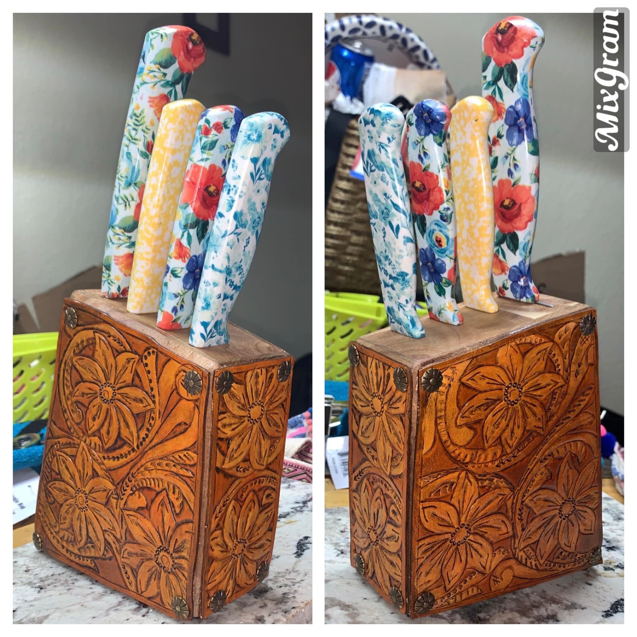 Leather Tooled Knife Block - Etsy