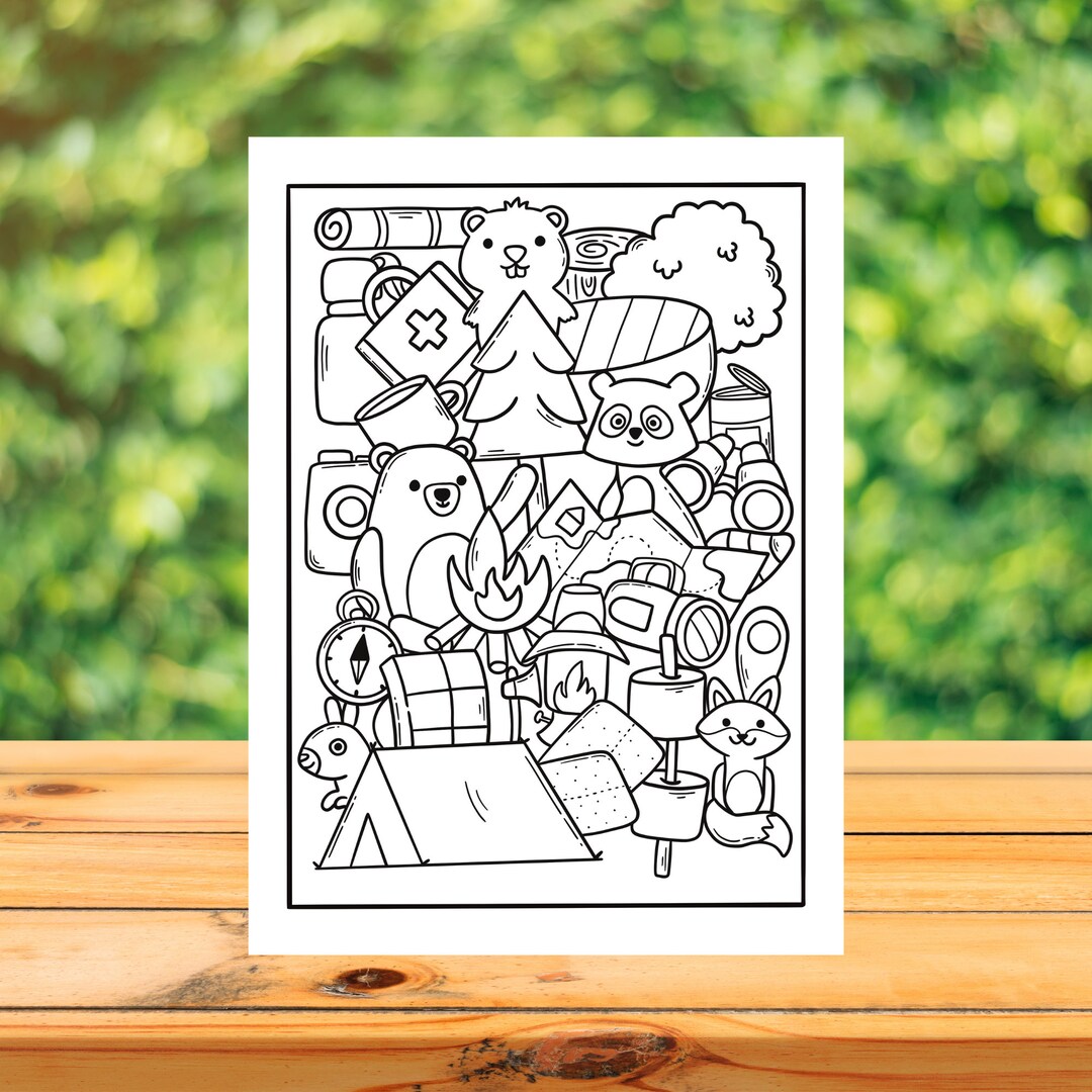 CAMPING Cute Doodle Coloring Page, Nature Doodle Adult Coloring Print ...