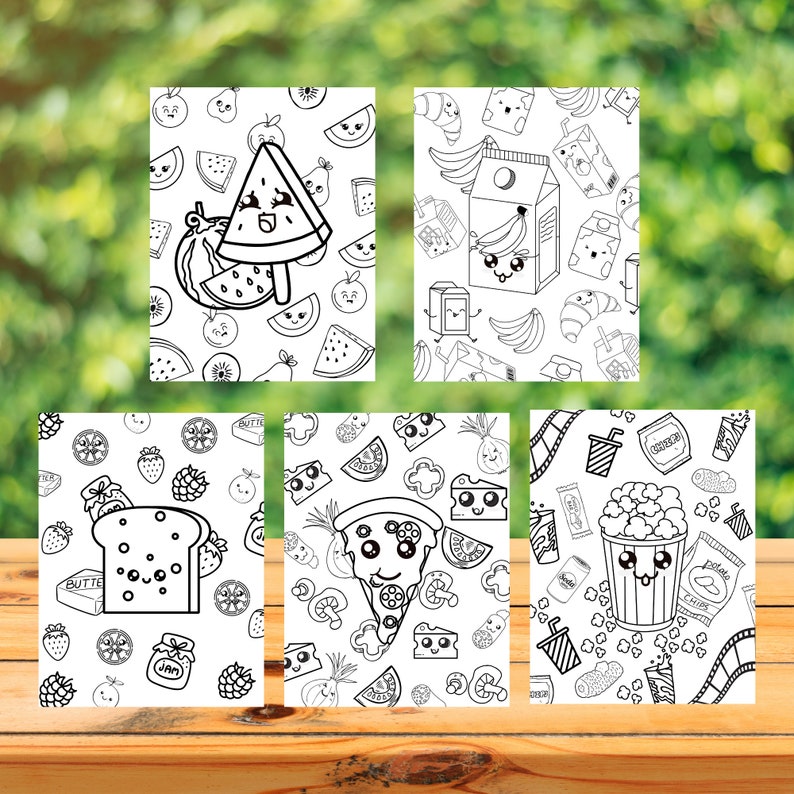 30 FOOD Cute Digital Coloring Book CUISINE Doodle Coloring - Etsy