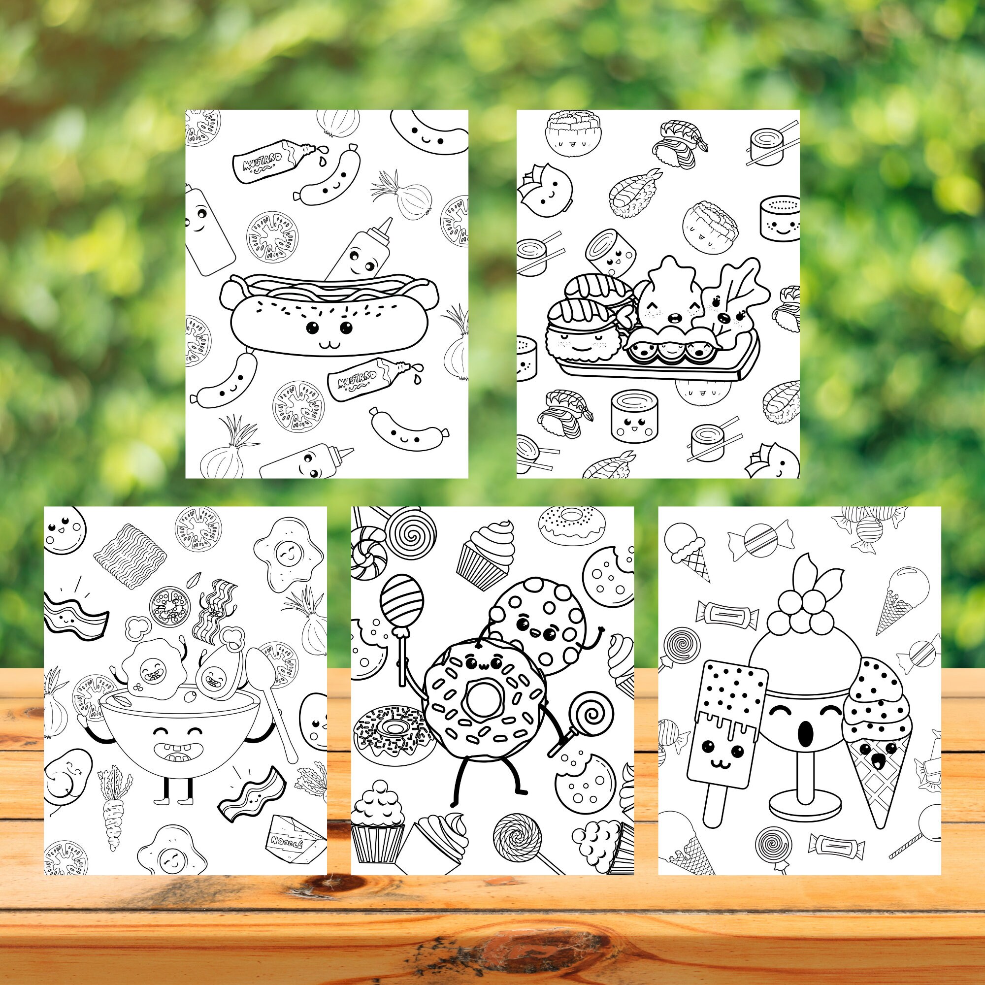 30 FOOD Cute Digital Coloring Book CUISINE Doodle Coloring - Etsy