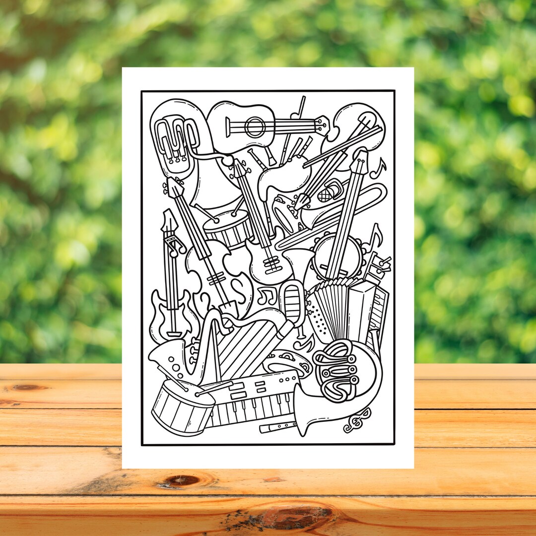 MUSIC Cute Doodle Coloring Page, MUSICAL Digital Adult Coloring Print ...