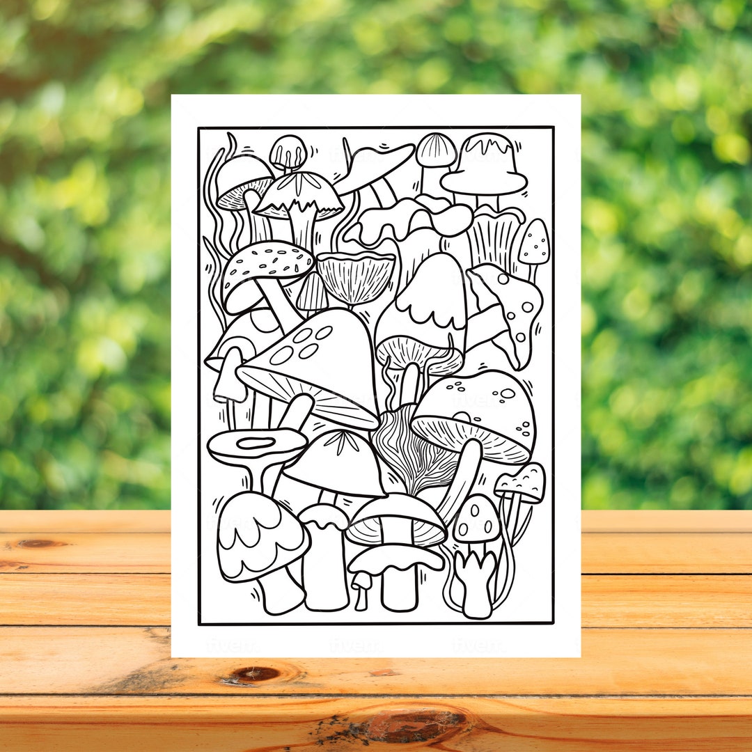 MUSHROOM Doodle Coloring Page, Shroom Fall Digital Adult Coloring Print ...