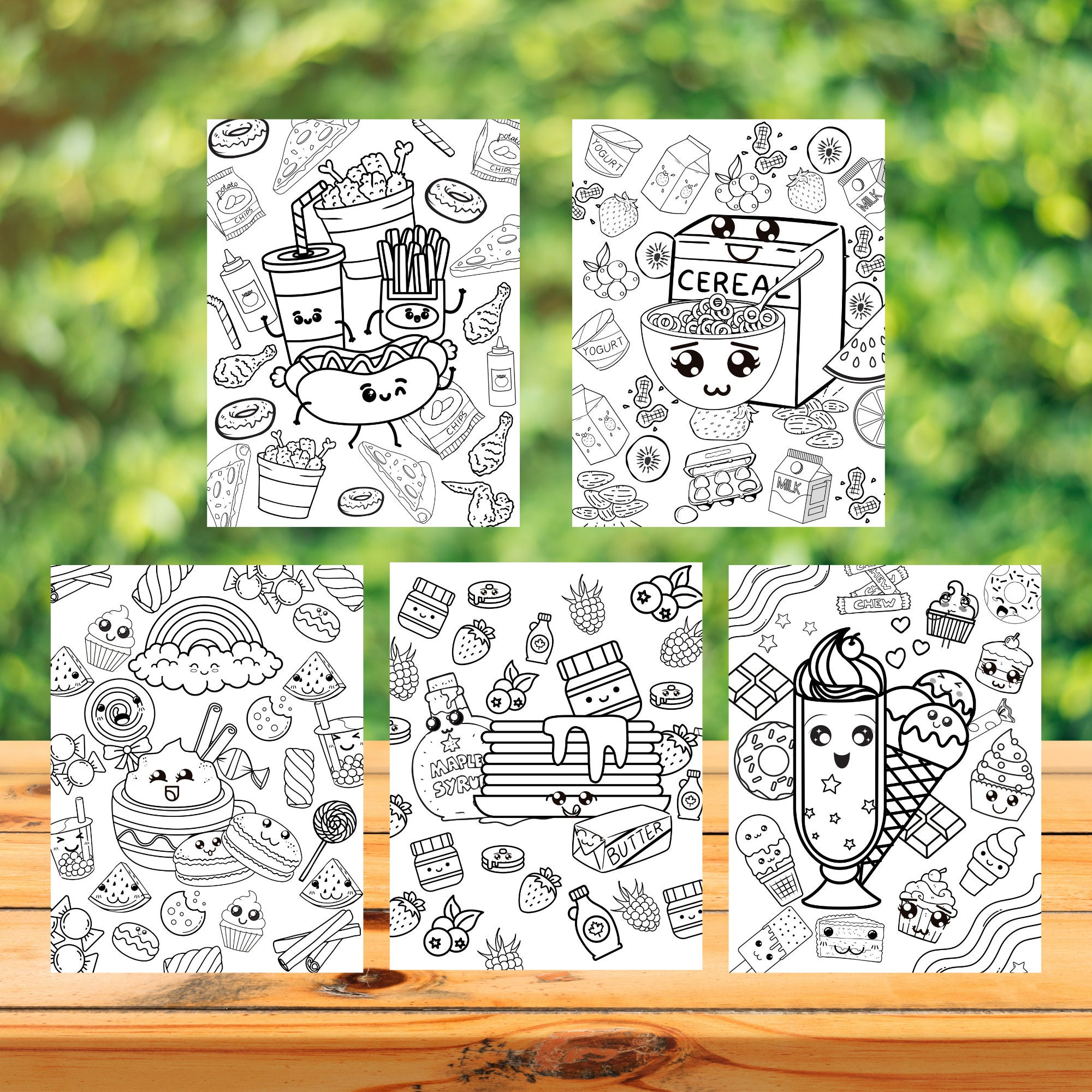 30 FOOD Cute Digital Coloring Book CUISINE Doodle Coloring - Etsy