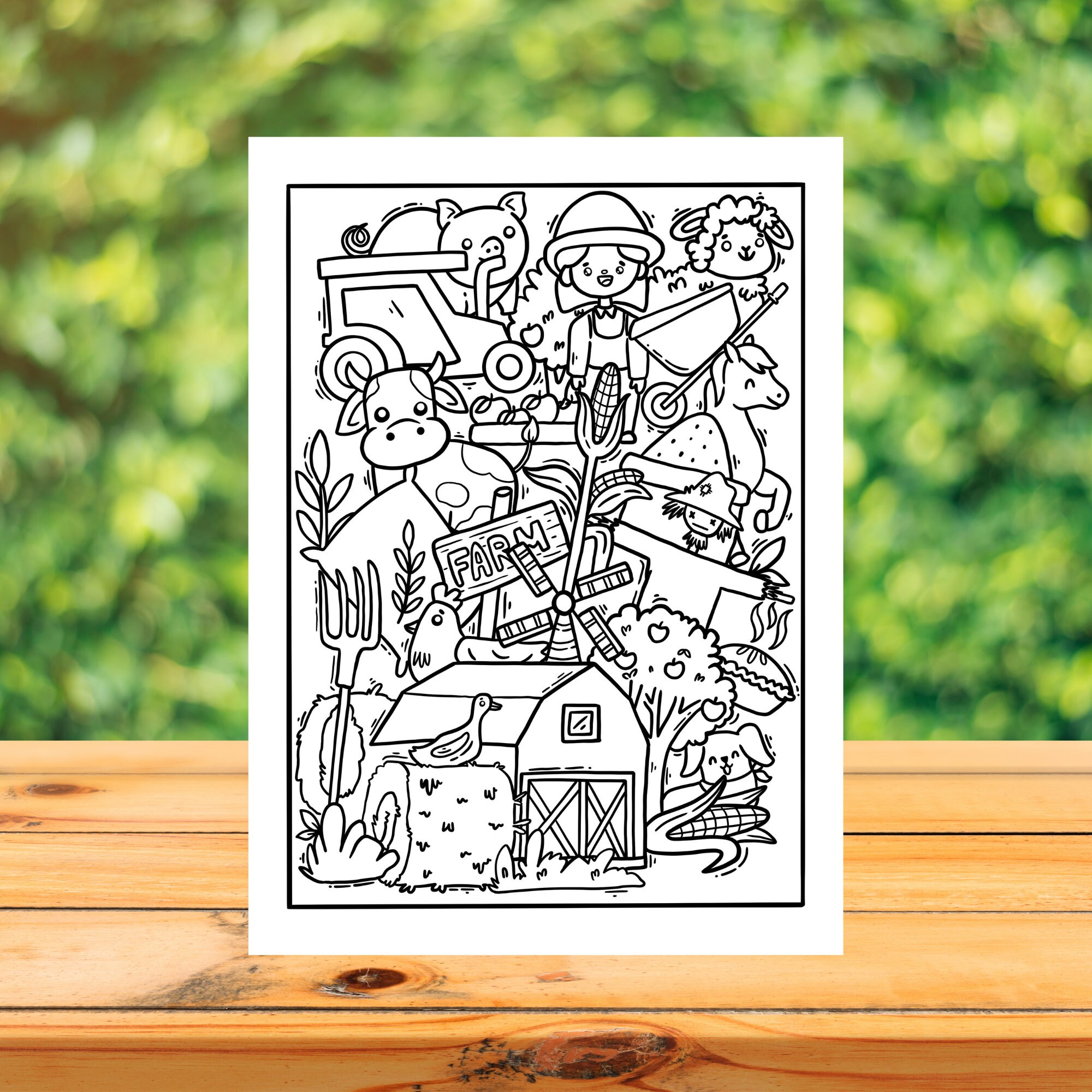FARM Cute Doodle Coloring Page, Farmer Doodle Adult Coloring Print ...