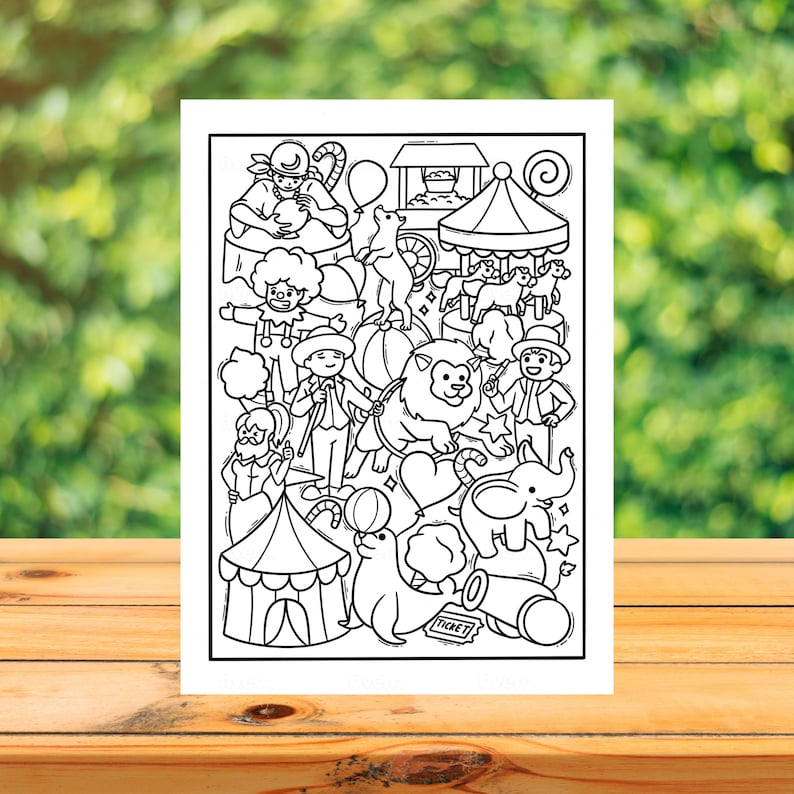 CARNIVAL Cute Doodle Coloring Page, CIRCUS Digital Adult Coloring Print ...