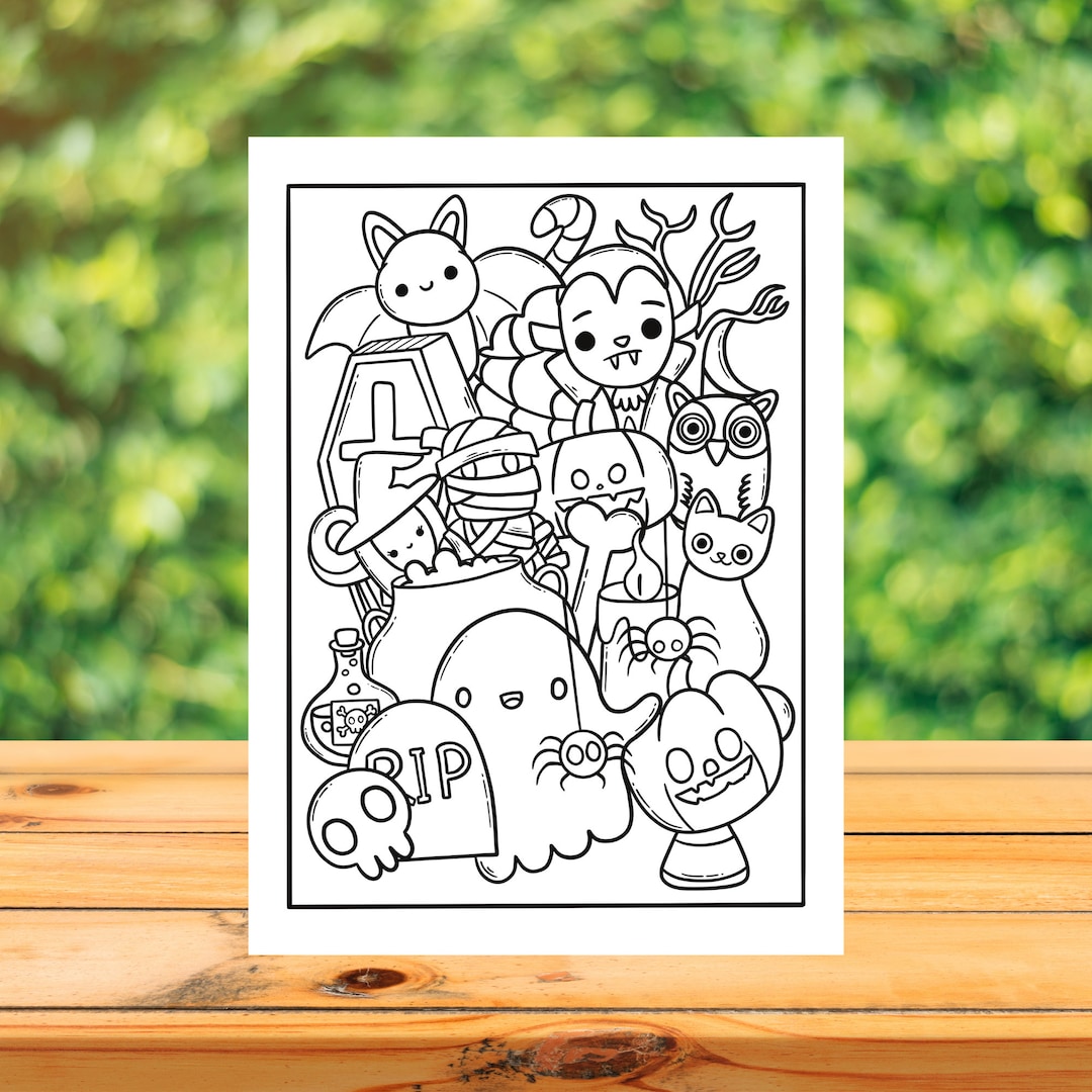 HALLOWEEN Cute Doodle Coloring Page, Spooky Doodle Adult Coloring Book ...