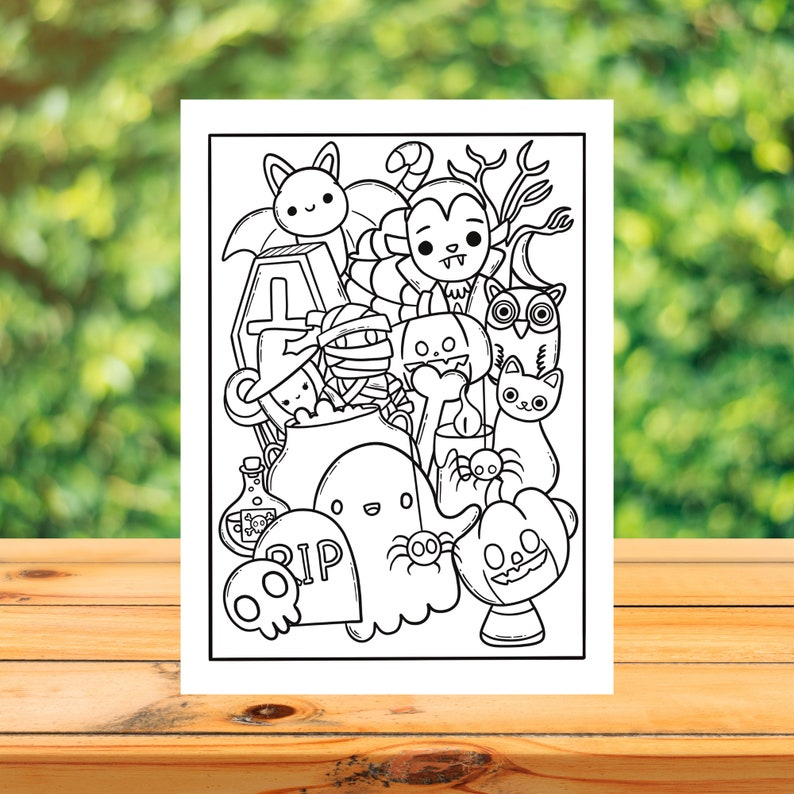 HALLOWEEN Cute Doodle Coloring Page, Spooky Doodle Adult Coloring Book ...