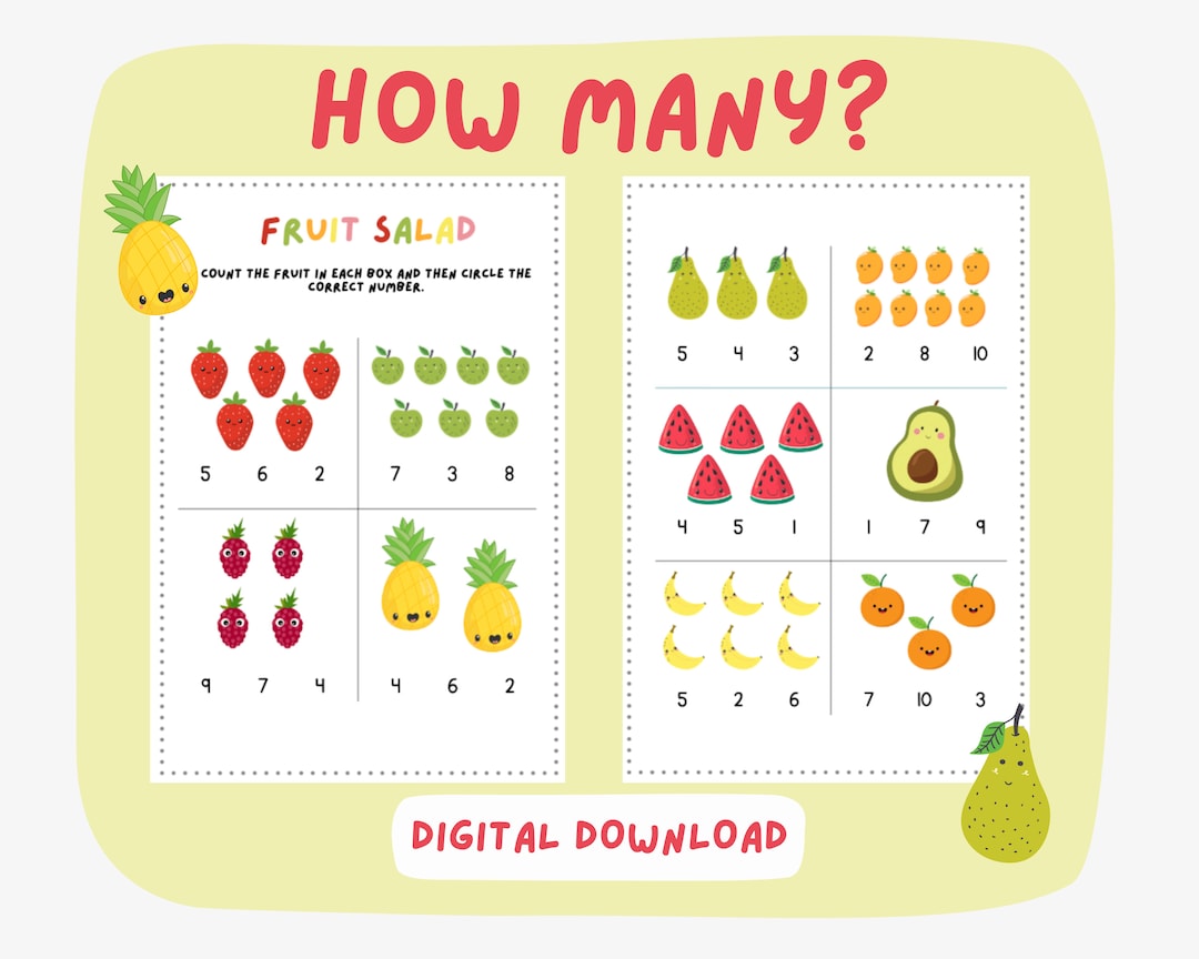 Kids Worksheet Pages | 2 Printable Kids Classroom Activity | How Many ...