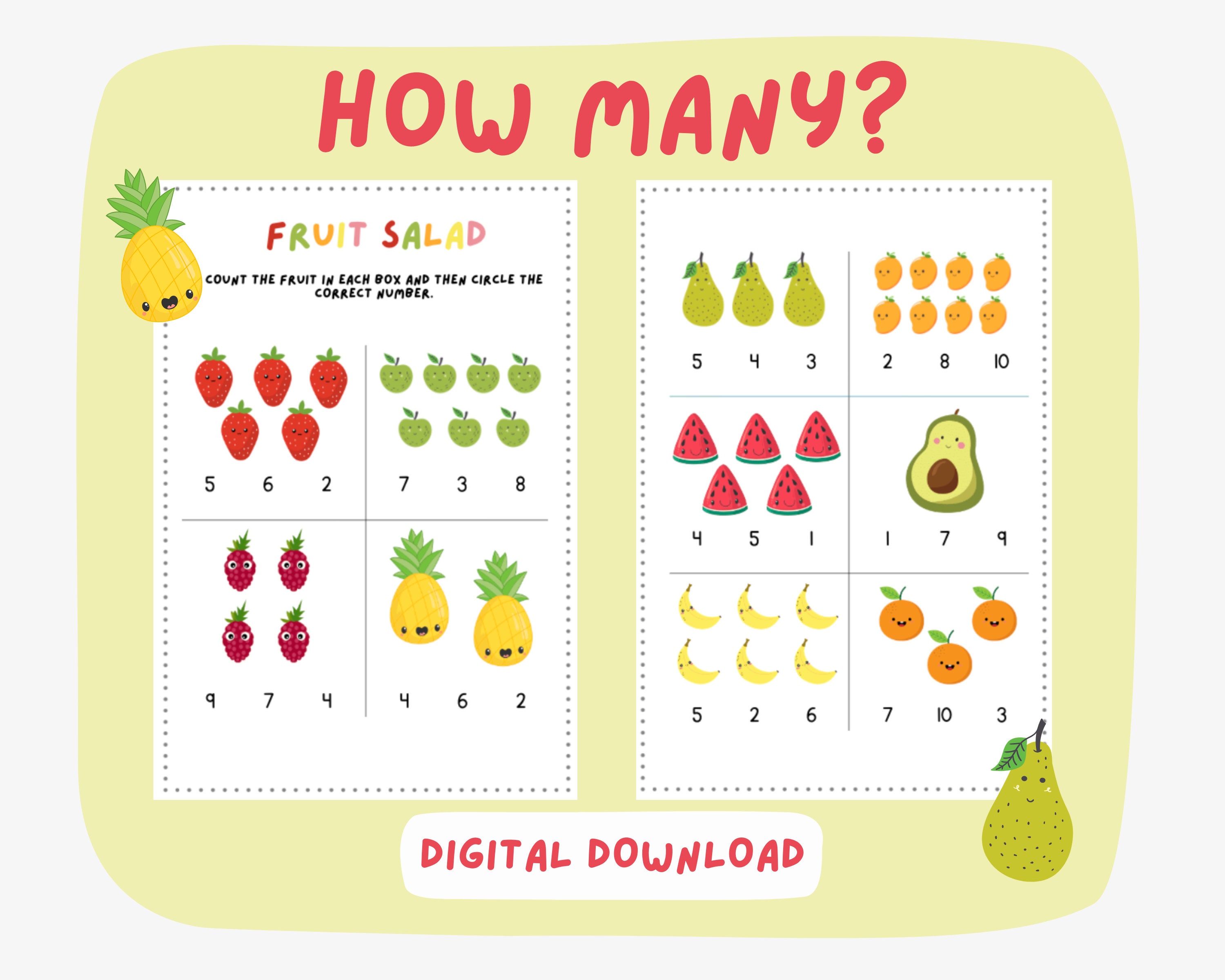 Kids Worksheet Pages | 2 Printable Kids Classroom Activity | How Many ...